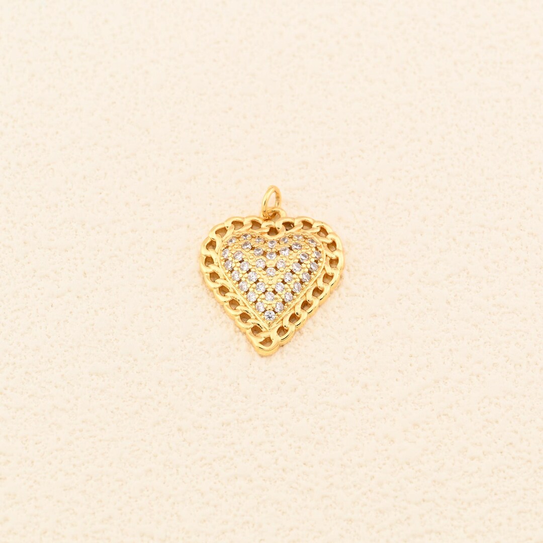 Bold Chain Heart Pendant in 18K Gold Filled With Full Zircon Shine for ...