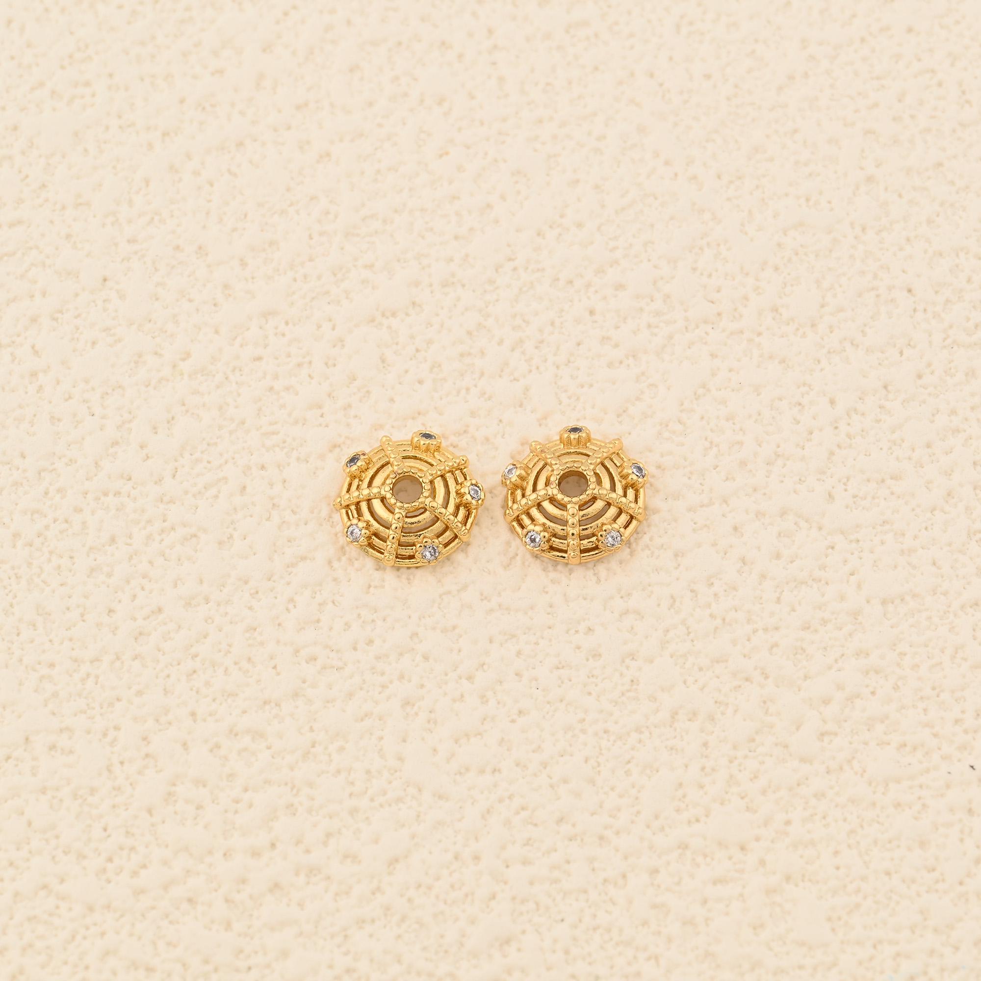 Openwork Dome Bead Caps Embellished With Zircon Crystals Gold Filled ...