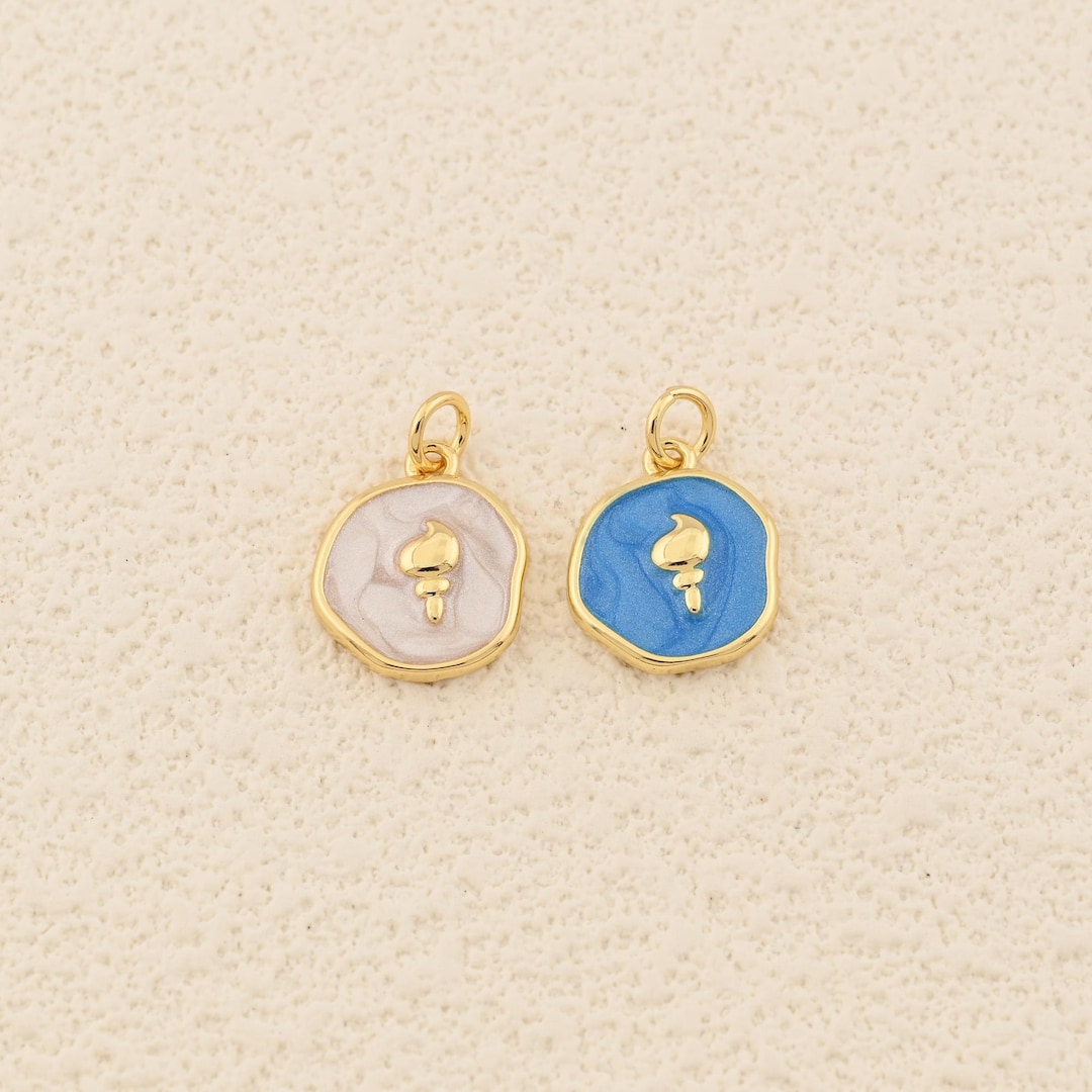 Minimalist Torch Charm With Golden Fire Motif on Enamel Disc Pendant ...