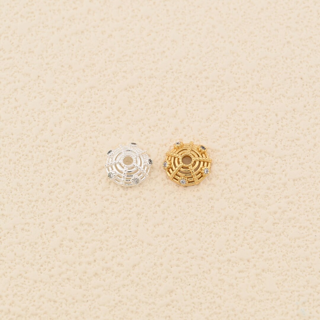 Openwork Dome Bead Caps Embellished With Zircon Crystals Gold Filled ...
