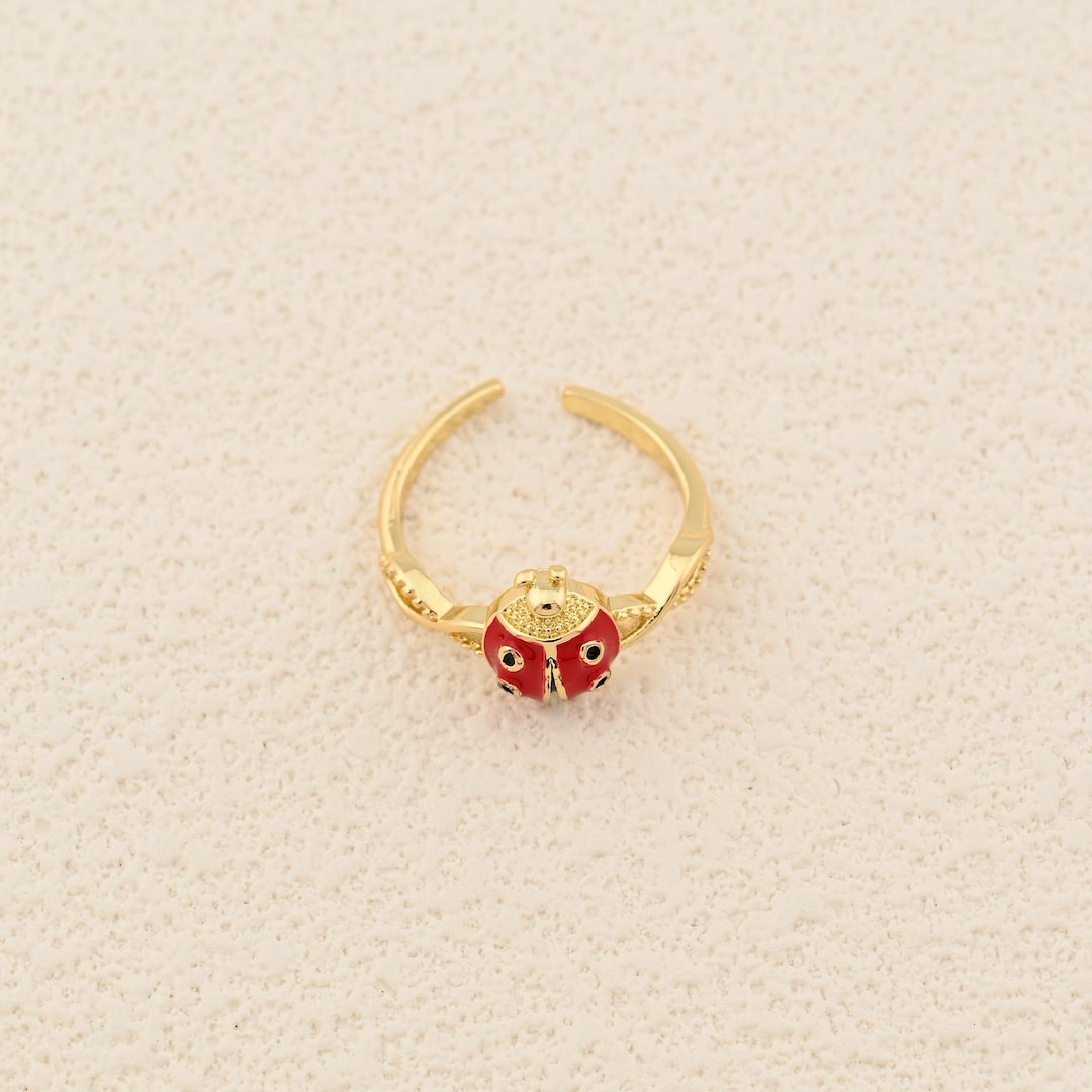 18K Gold Filled Ladybug Ring With Adjustable Open Band for Handmade ...