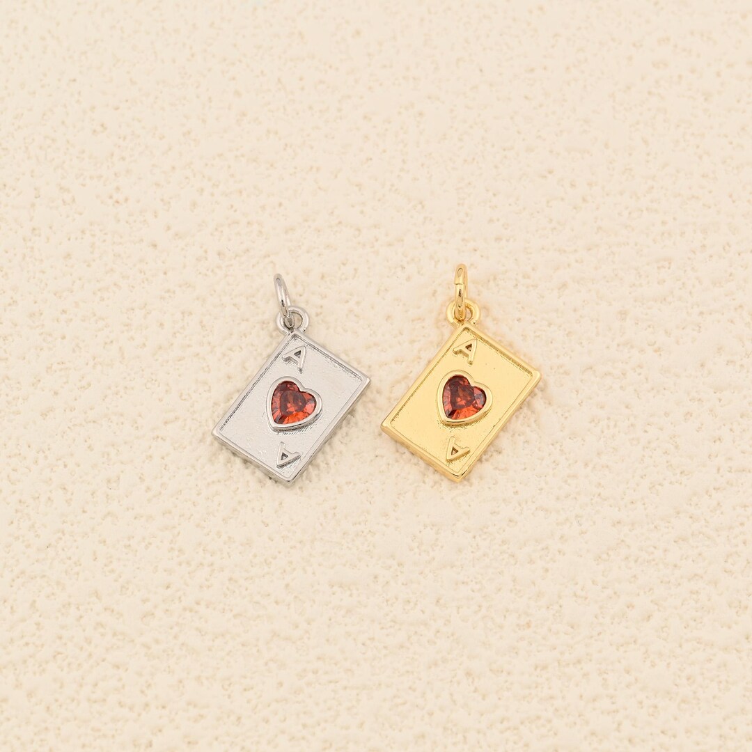 Stylized Playing Card Pendant in 18K Gold Filled With Heart Cutout and ...