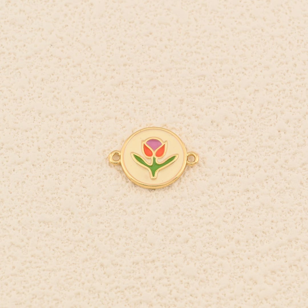 18K Gold Filled Dual Loop Flower Disc Connector With Vivid Enamel Motif ...