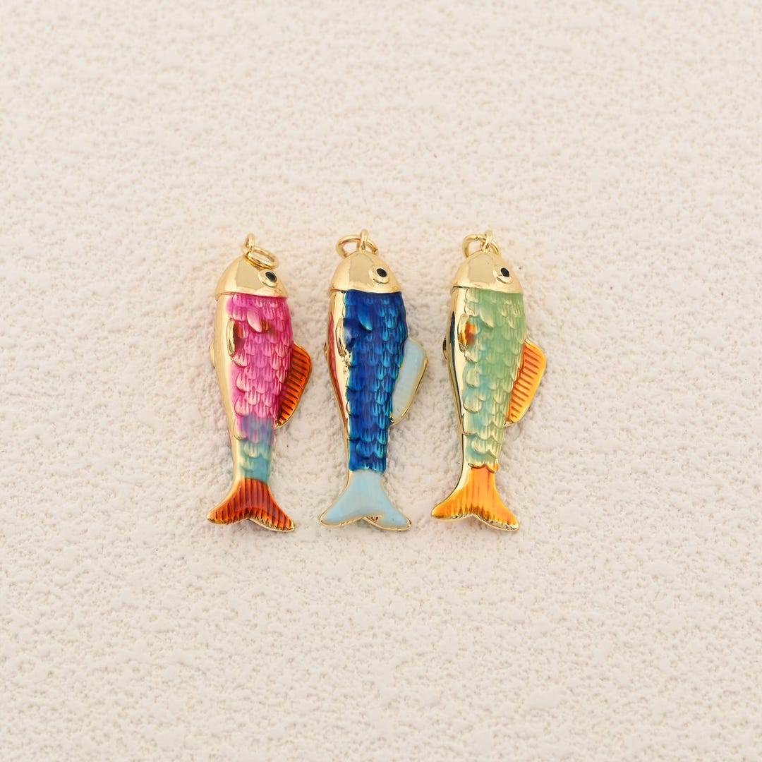 Multicolor Enamel Fish Charm 18K Gold Filled Pendant for Summer Beach ...