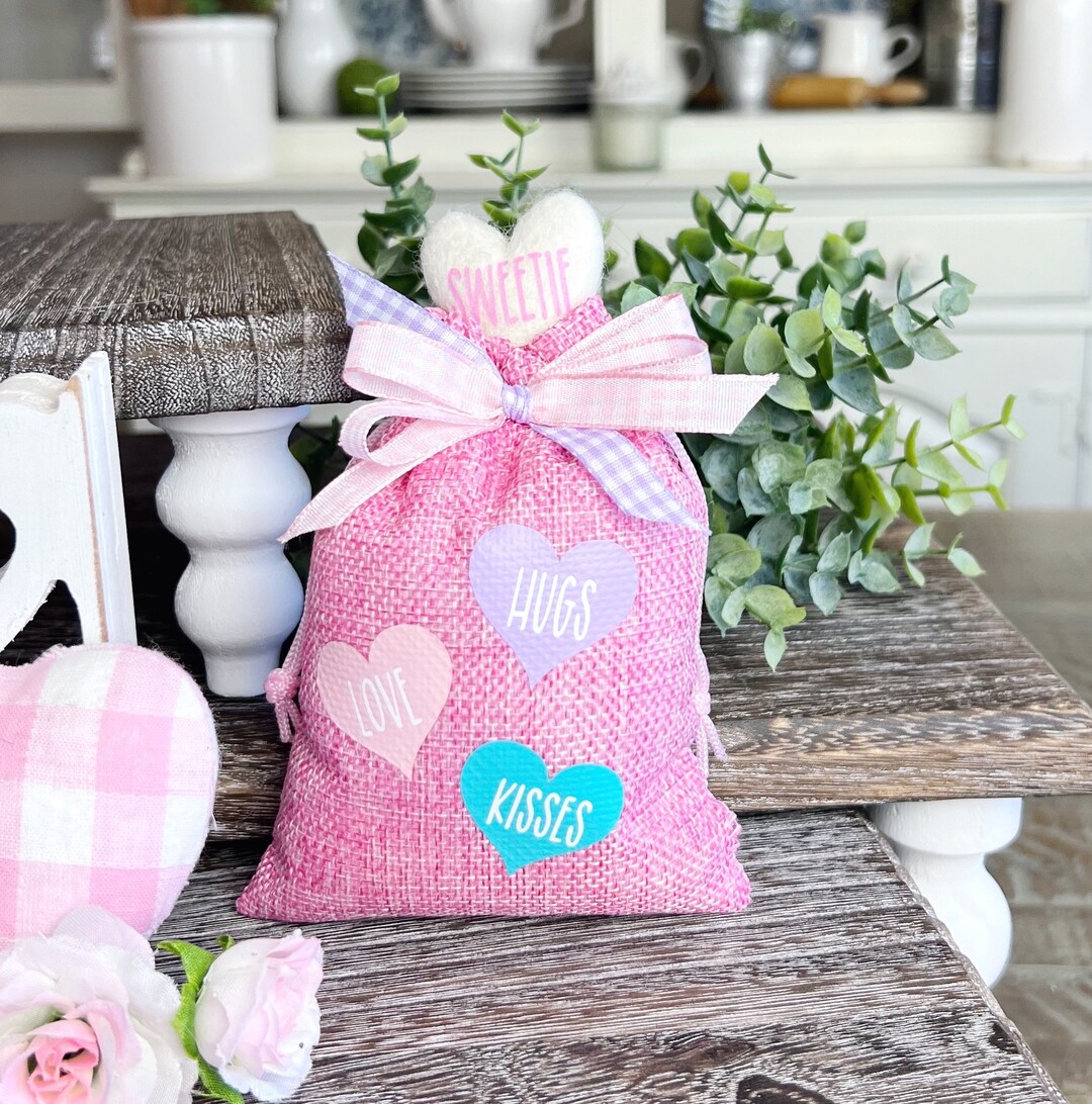 Mini PASTEL Hearts Sack mini Pink Sack With Felt Heart. Pink Pastel ...