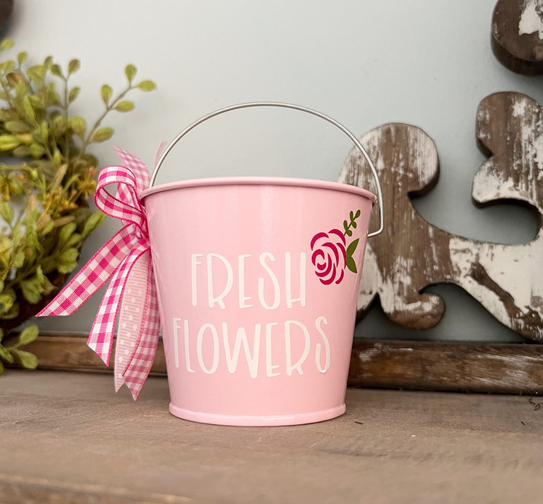 Mini Fresh Flowers PAIL. Pink TRAY Decor. Spring Tray Decor. Floral ...