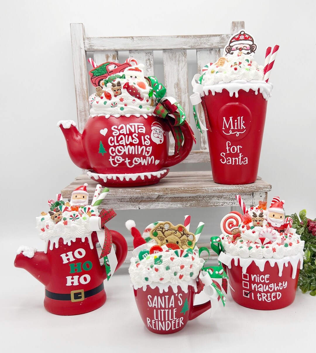 New Santa Claus Tray Decor, Teapot, Mini Pot, To-go Cup, Mini Mug OR ...