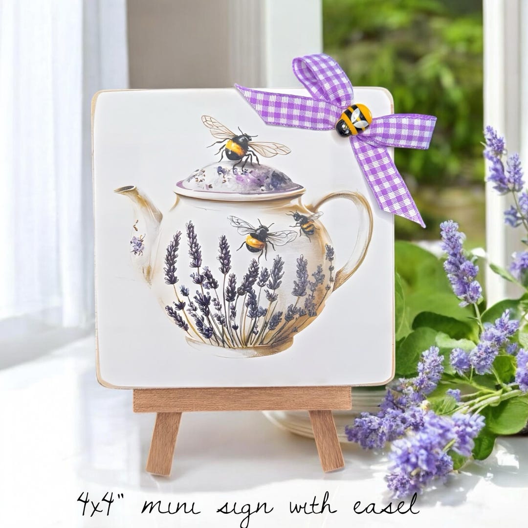 Mini Lavender Teapot SIGN With Easel 4x4”. Lavender Tray Decor. Tea ...