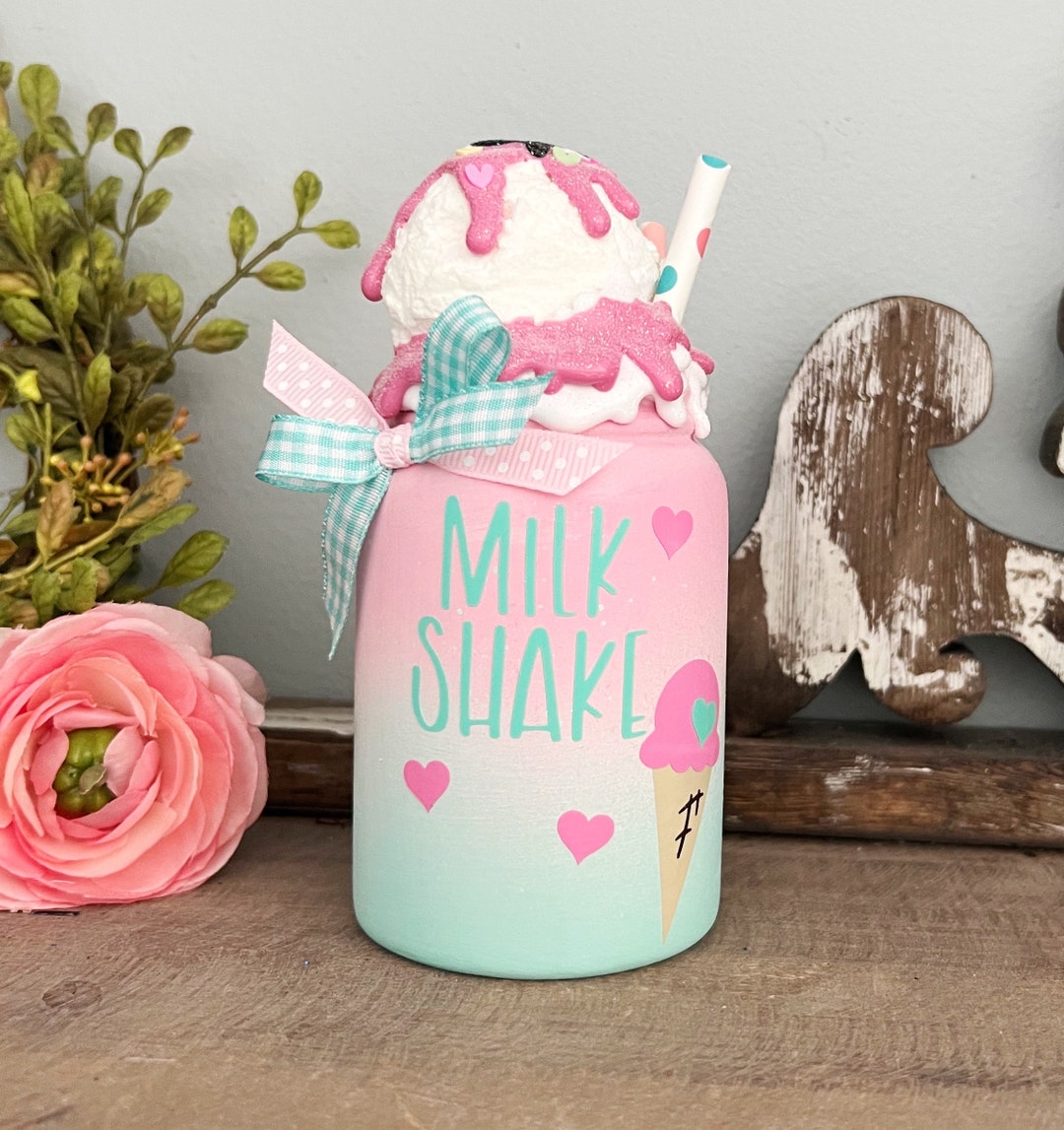 Mini Ceramic MILKSHAKE Mason Jar. Mini Ice Cream Decor for Tiered Tray ...
