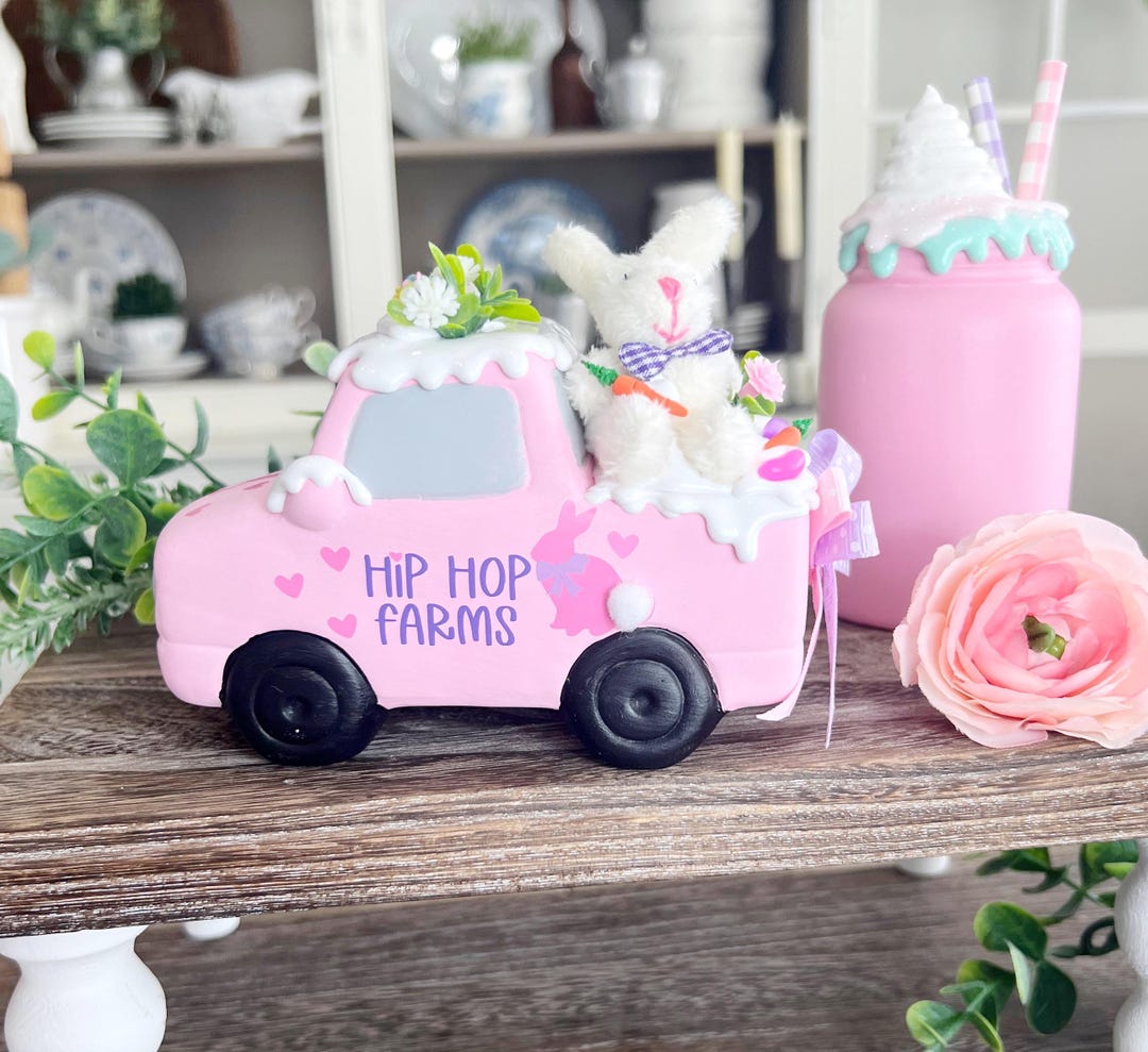 Easter BUNNY TRUCK. Hip Hop Farms Easter Tray Decor. Pink Ceramic ...