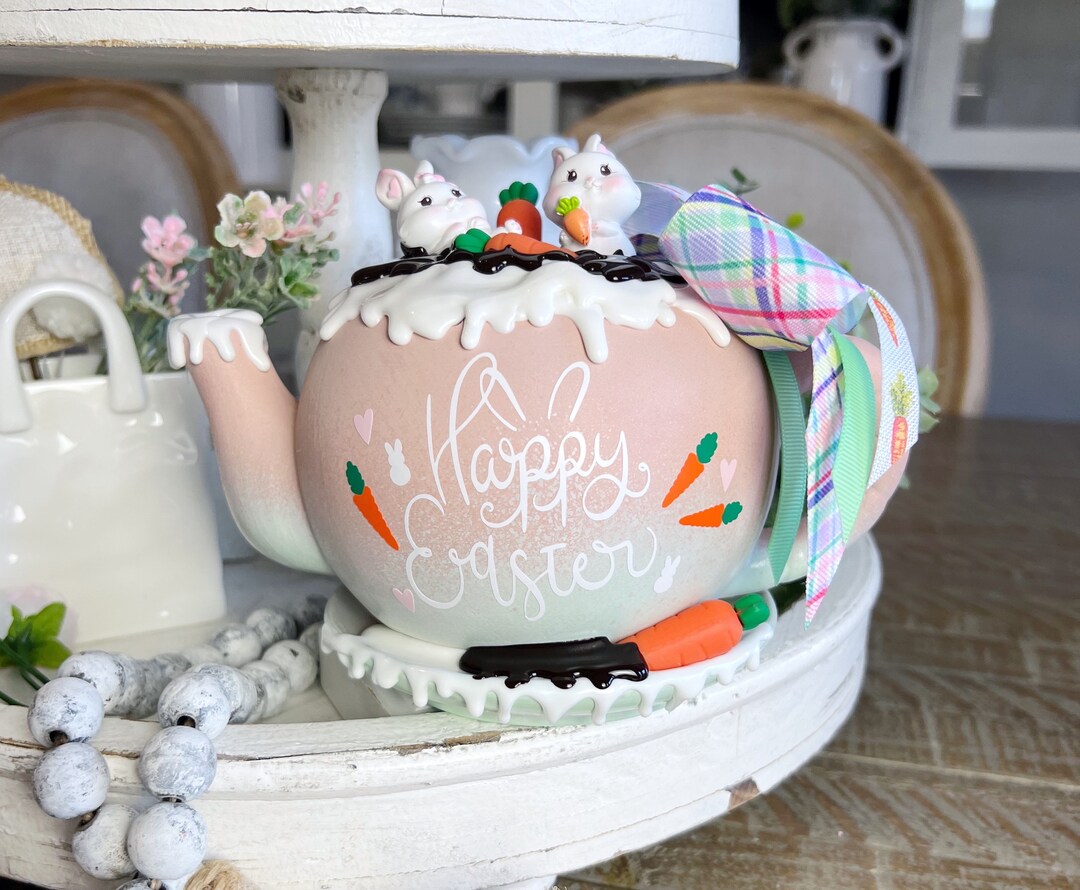 Mini Happy Easter TEAPOT Dusty PINK and MINT Ceramic Easter Teapot ...