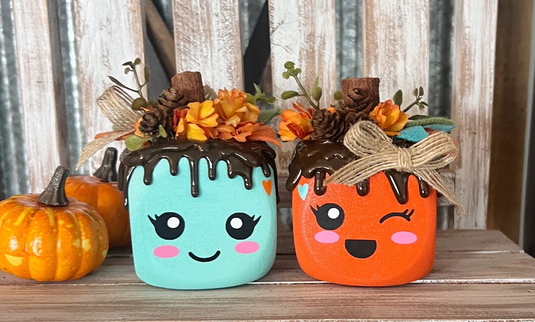 Set of 2 Marshmallow Sweeties AQUA and Orange Pumpkin Marshmallow ...