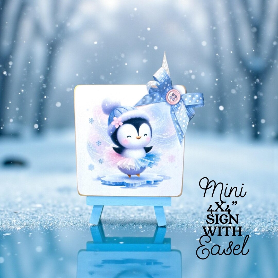Mini Penguin Sign With Easel 4x4” | Twirling Penguin Sign | Light Blue ...