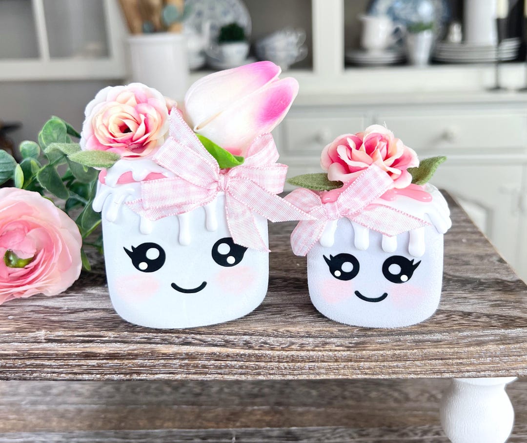 Set of 2* Pink Floral Marshmallow Cuties! Decorative Spring ...
