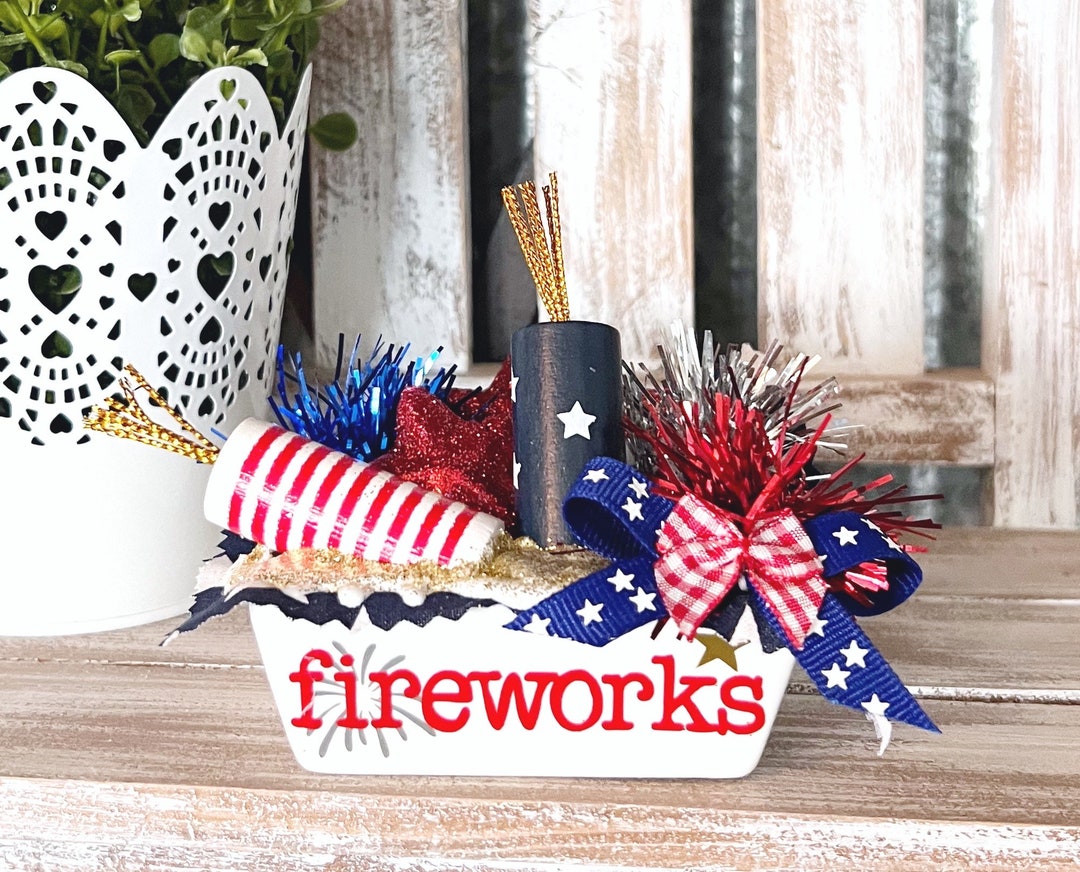Mini 4th of July FIREWORKS Dish. Mini PATRIOTIC Tray Decor. 3x3 Ceramic ...