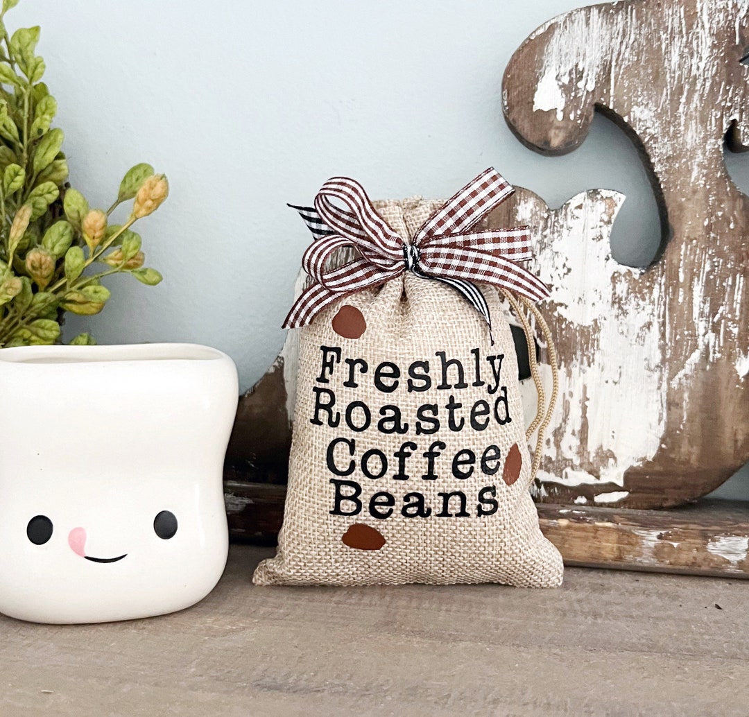 Mini Sack Freshly Roasted COFFEE BEANS Burlap Sack ~ Coffee Tiered Tray ...