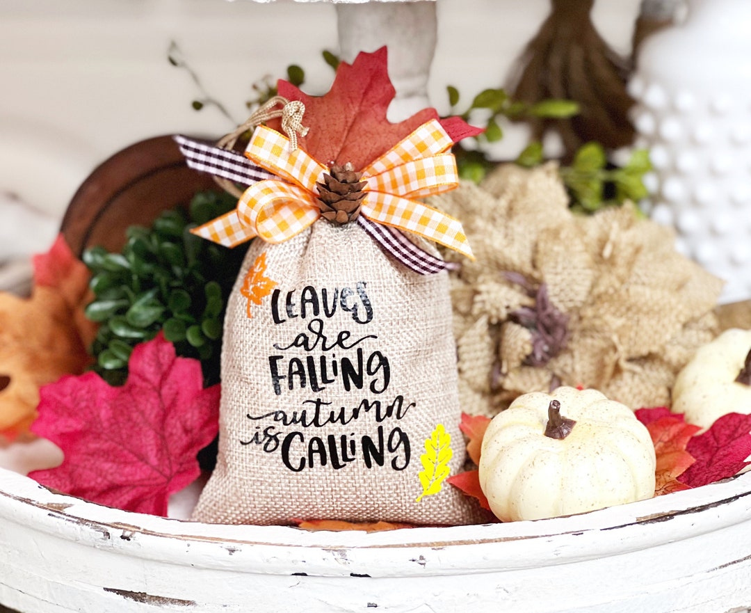 Mini leaves Are FALLING Sack. Mini FALL Sack. Tiny Burlap Sack. Leaves ...