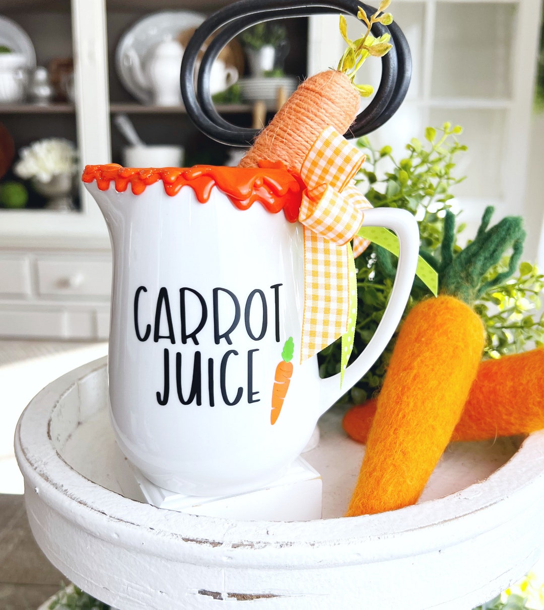 Mini CARROT JUICE Pitcher for Tiered Tray. Easter Farmhouse Tiered Tray ...