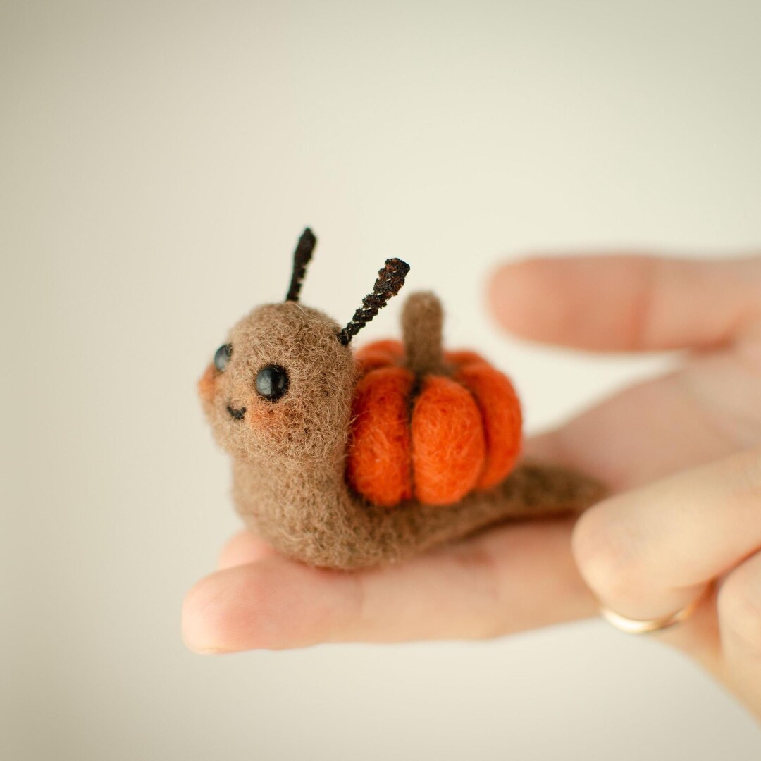 Needle Felted Wool Snail Figurine: Pumpkin Shell, Autumn Decor, Custom ...