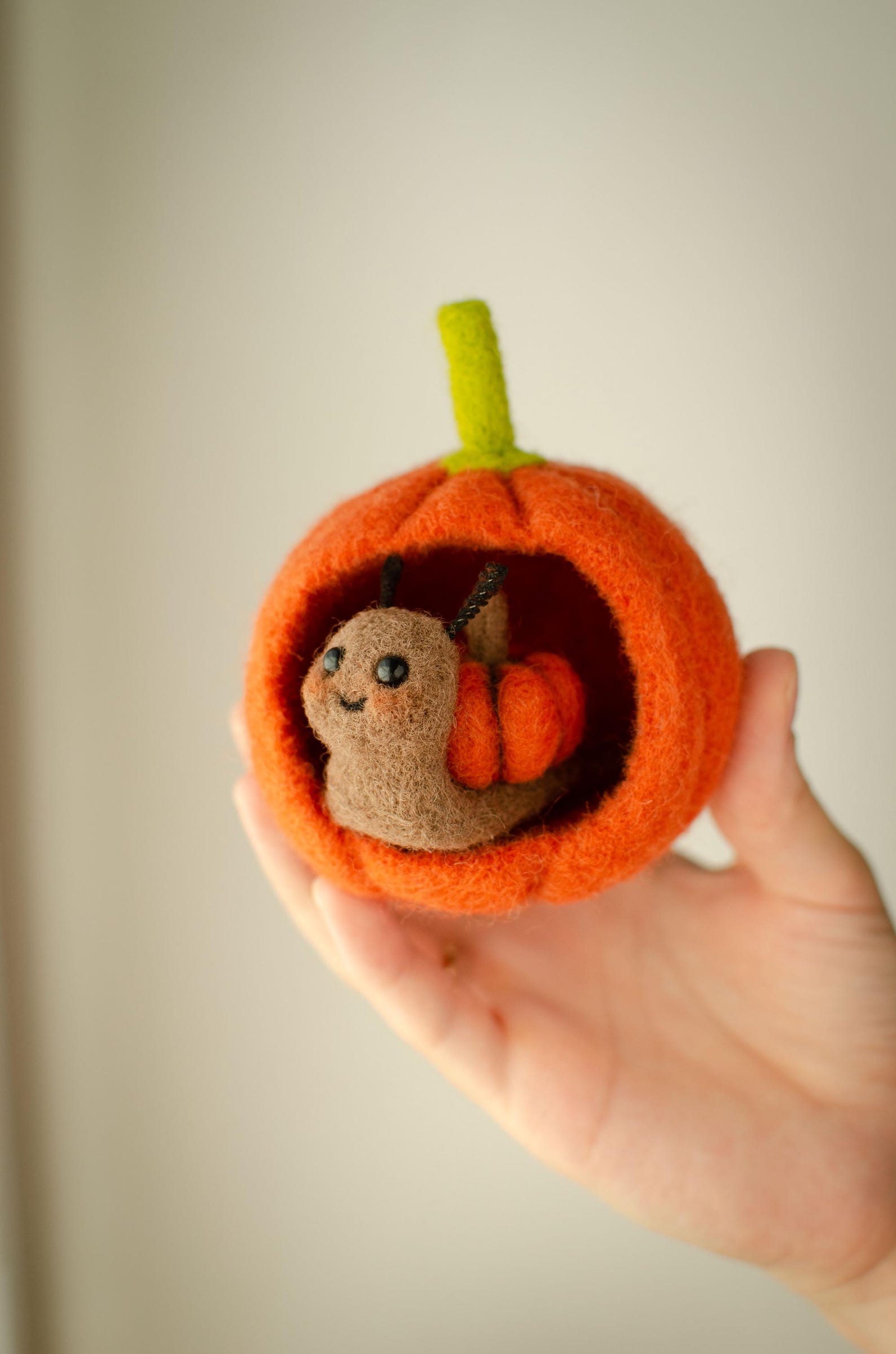 Needle Felted Wool Snail Figurine: Pumpkin Shell, Autumn Decor, Custom ...