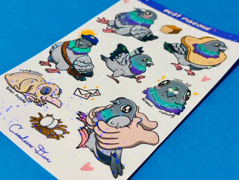 Pigeons Sticker Sheet || Waterproof and Holographic Vinyl - Etsy
