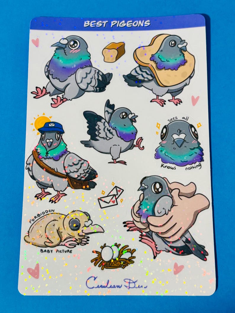 Pigeons Sticker Sheet || Waterproof and Holographic Vinyl - Etsy