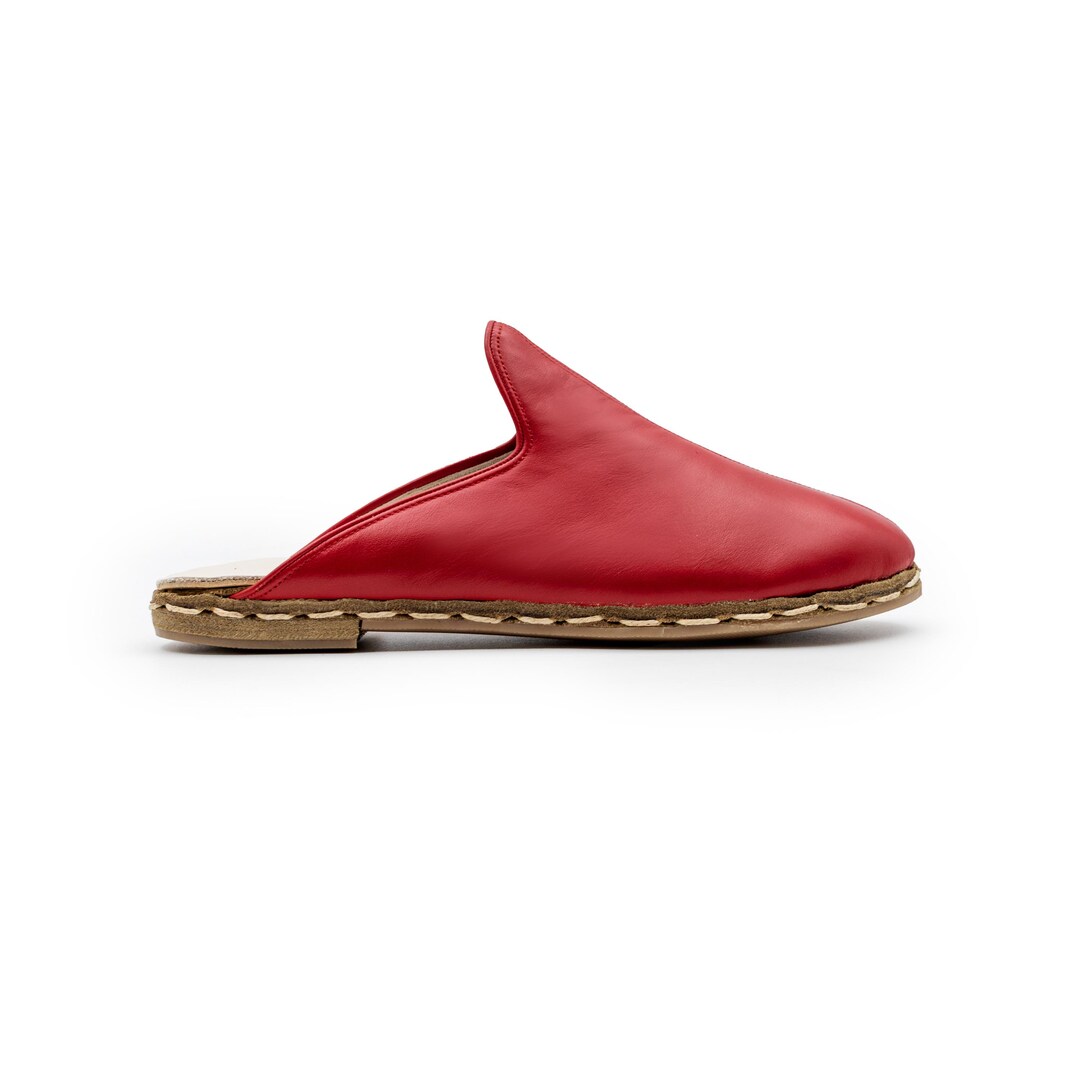 Handmade Red Leather Mules: Turkish Open Back Slippers - Etsy