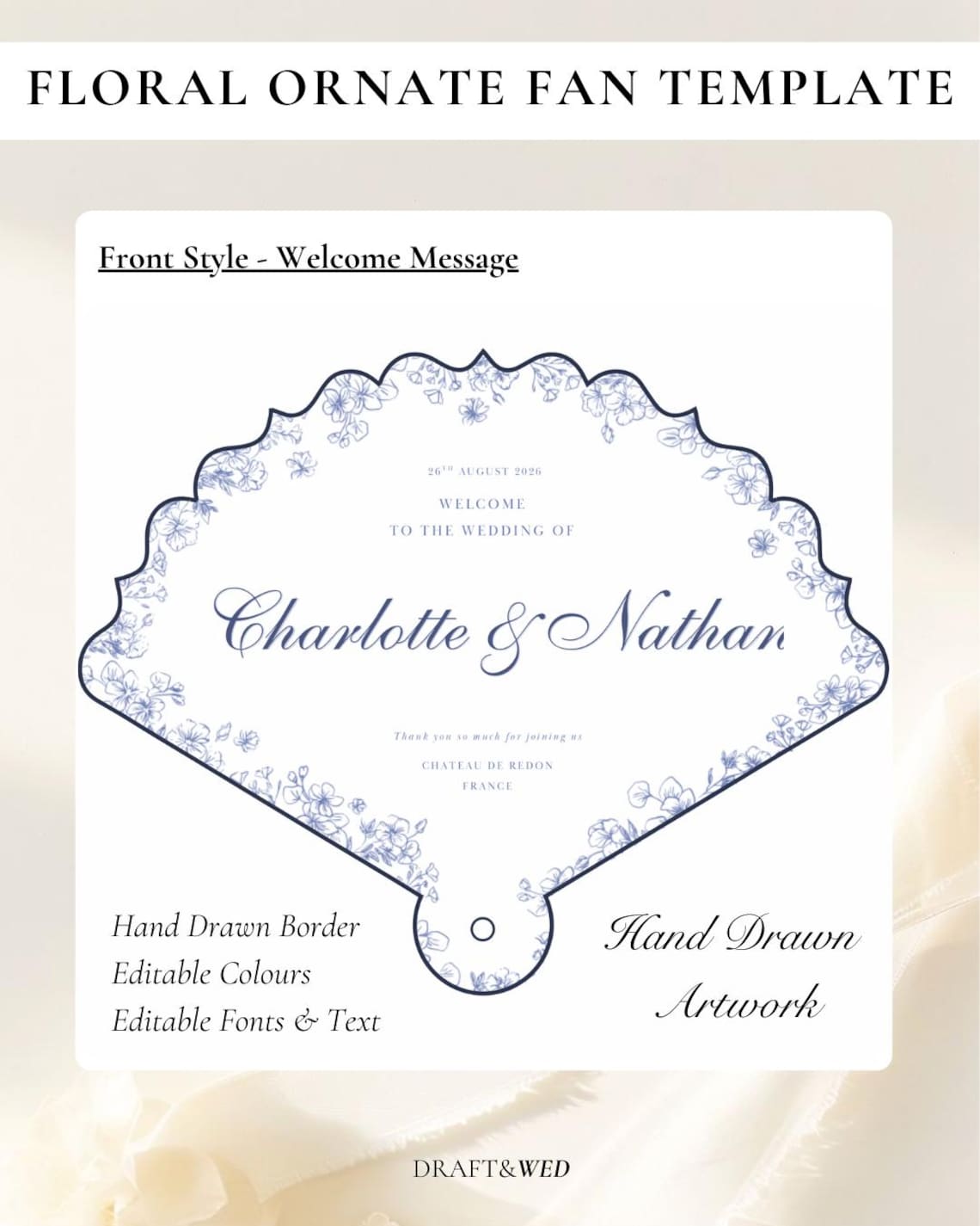 Floral Hand Fan Template: Wedding Program, Order of Service (canva, PDF ...