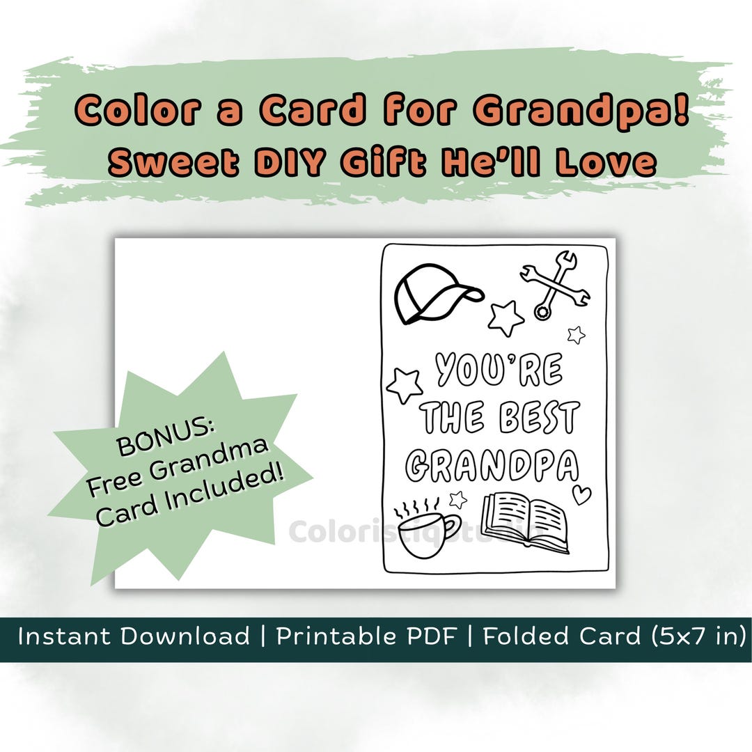 Grandpa Coloring Card, Printable Card, Folded Card, DIY Gift for ...