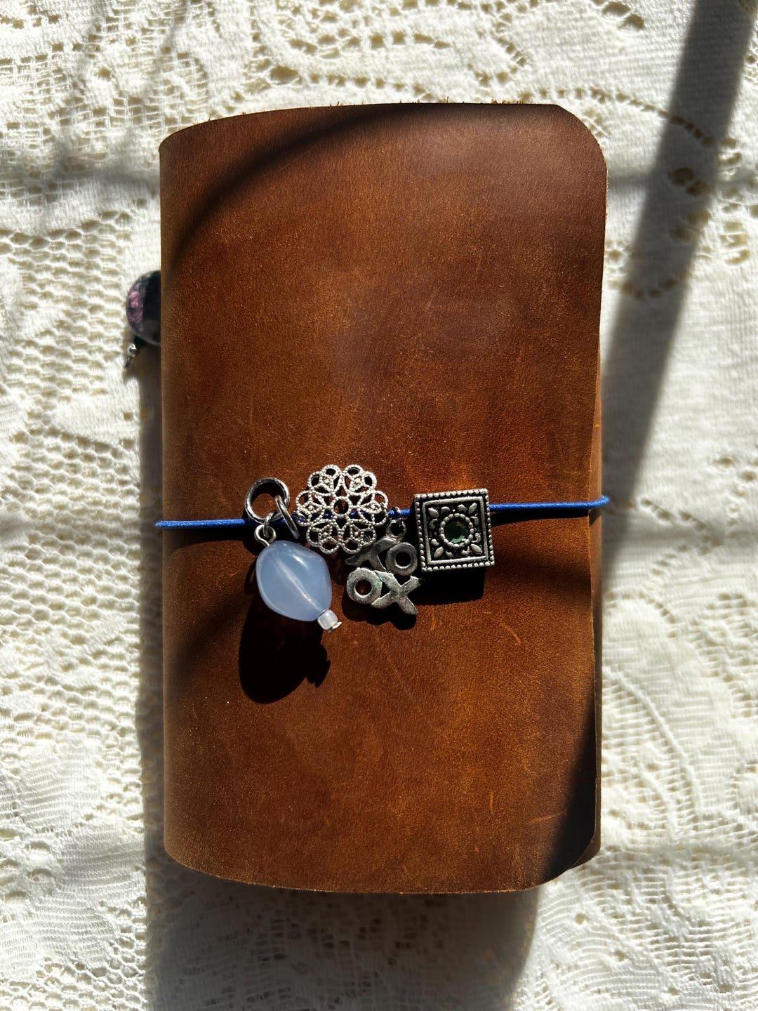 Distressed Leather A6 Traveler's Notebook – Silver Charms, Blue Accents ...