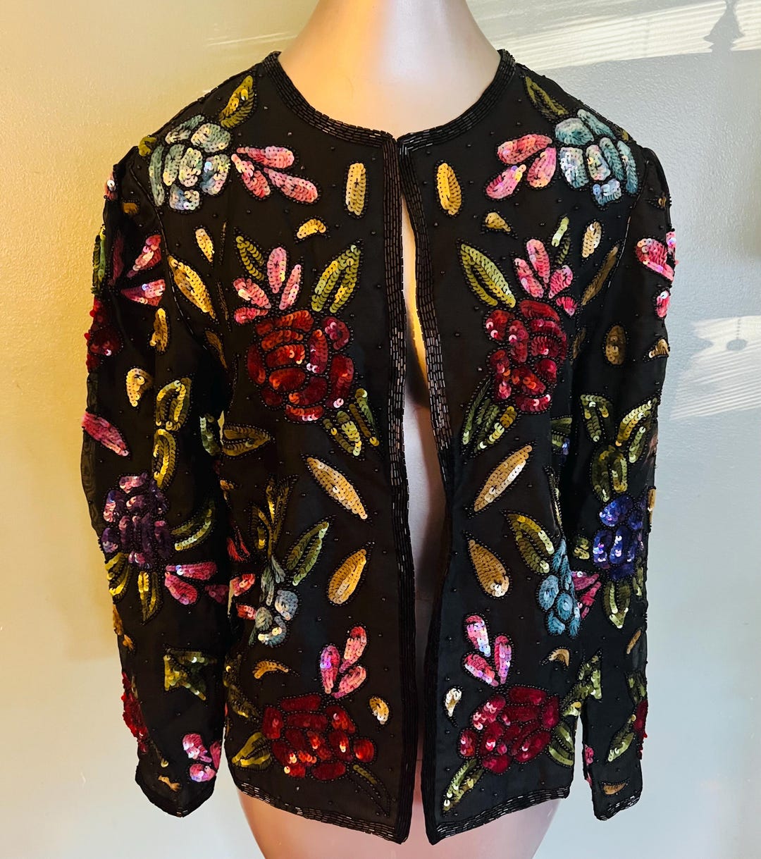 Vintage Black Silk Scala Beaded Sequin Jacket, Size Small - Etsy