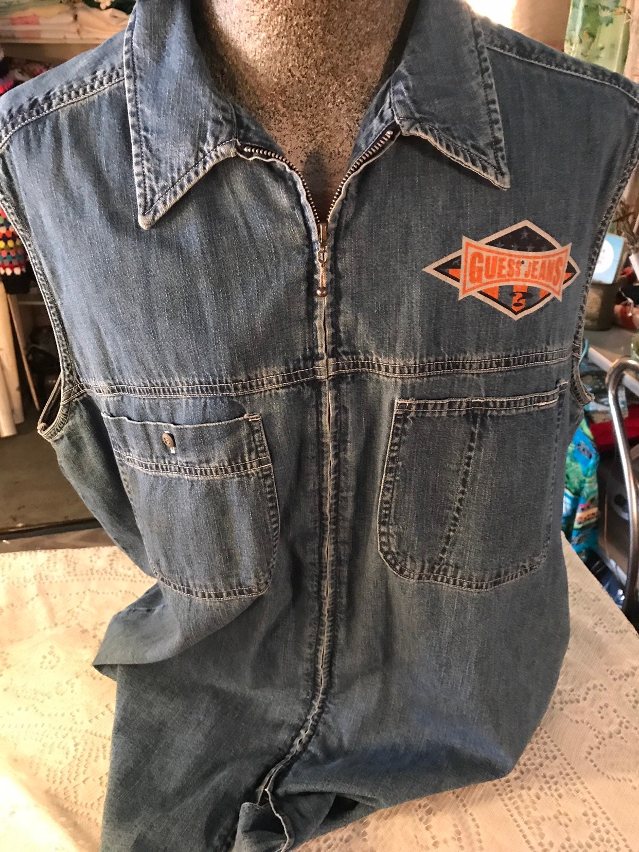 Vintage Guess Shirt. Men's Guess Jeans Zip Up Sleeveless Shirt. Cool ...