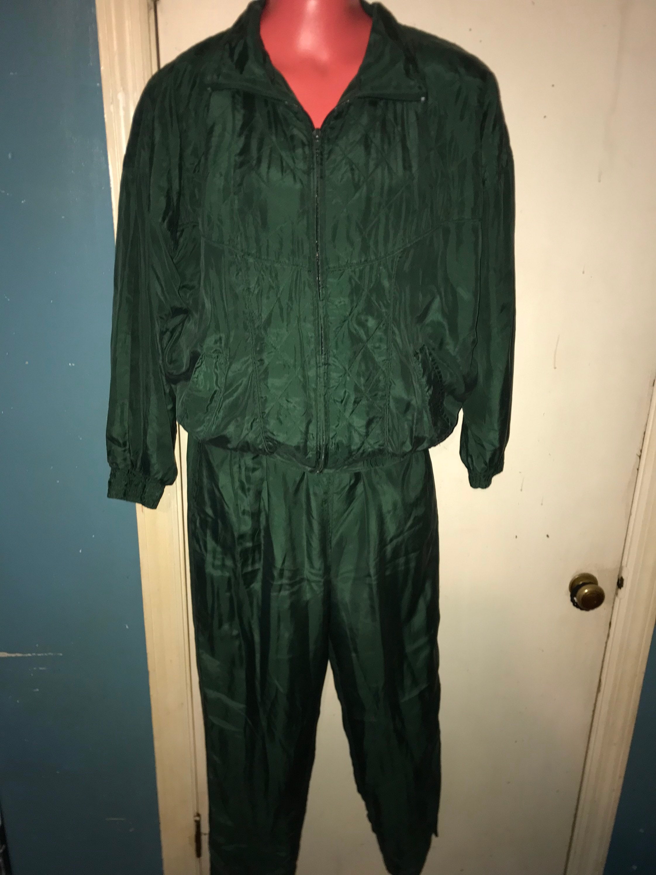 Vintage Green Silk Windbreaker Track Suit. Windbreaker. Hunter Green ...