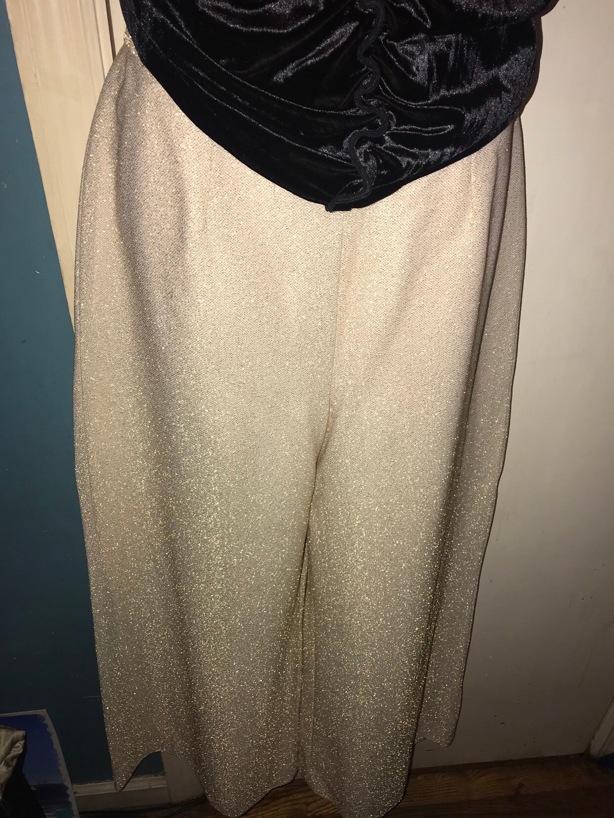 Vintage Gold Wide Leg Pants. Gold Metallic Bell Bottom Pants. Gold ...