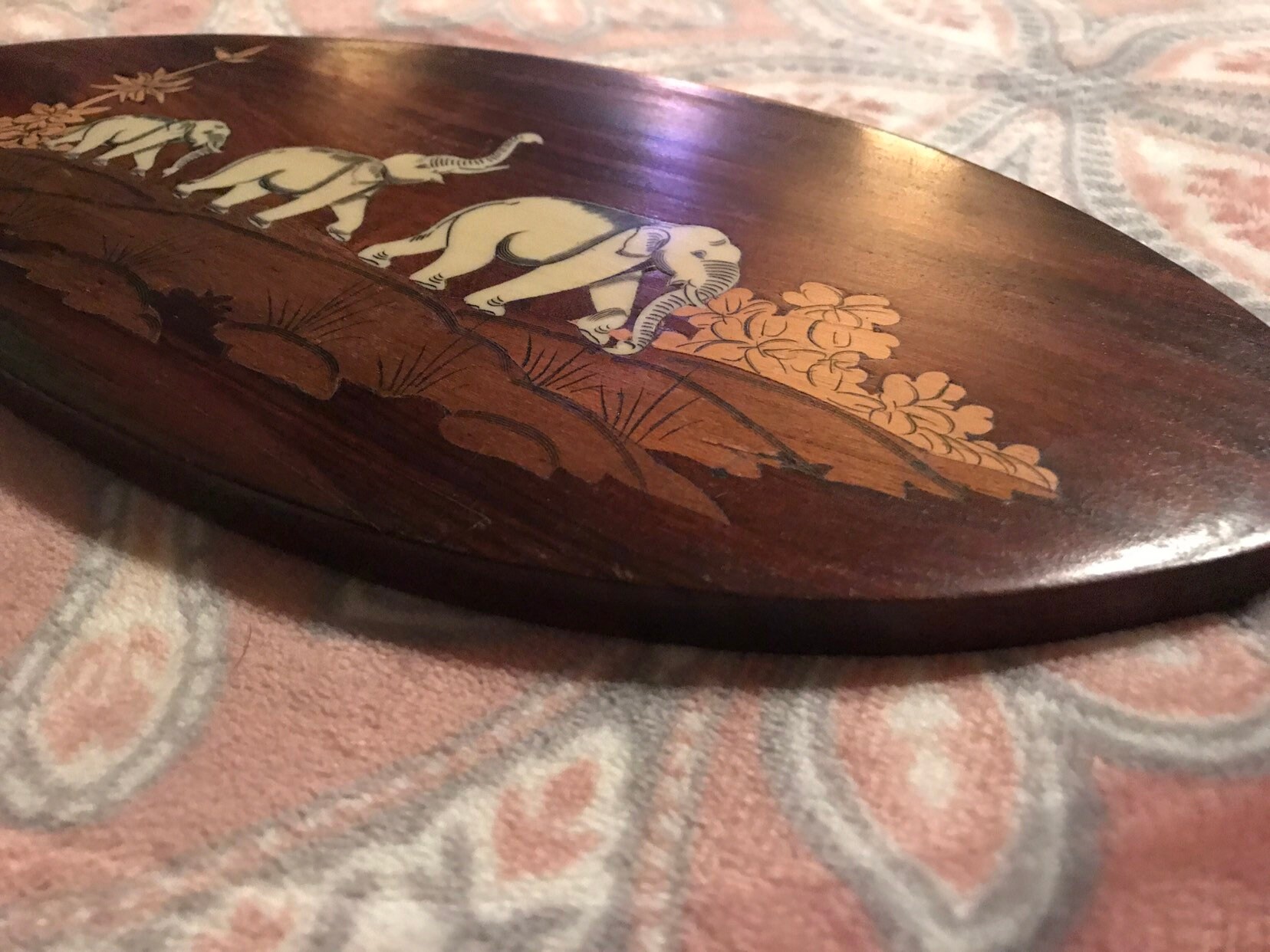 Vintage Elephant Inlay Wall Plaque. Anglo Indian Inlaid Elephant Wooden ...