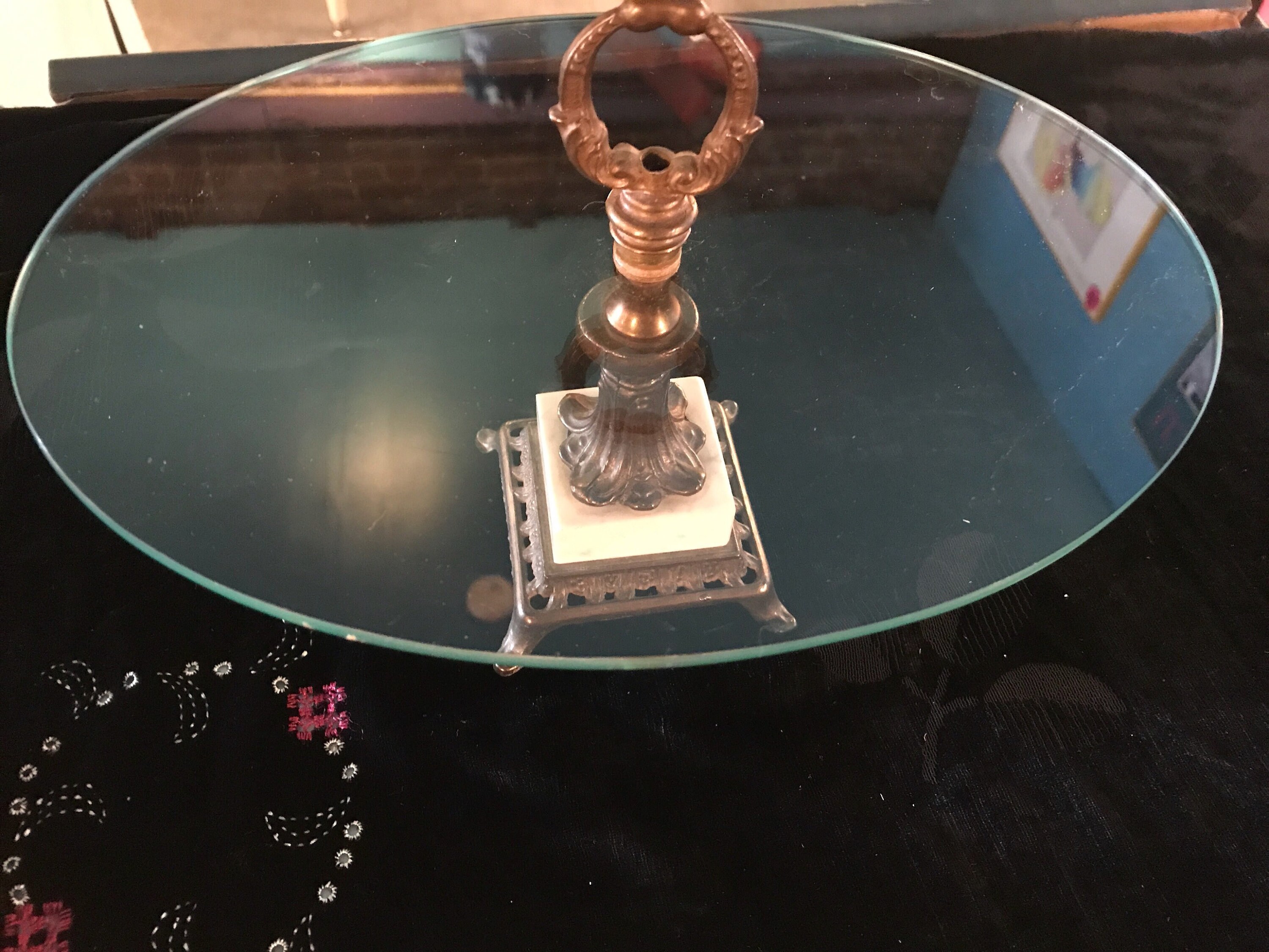 Vintage Brass and Marble Glass Tabletop Stand. Brass Stand. Jewlery ...