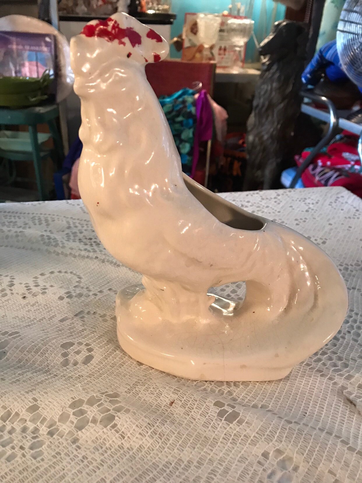 Vintage Rooster Ceramic Planter. Rooster Planter. White Rooster Planter ...