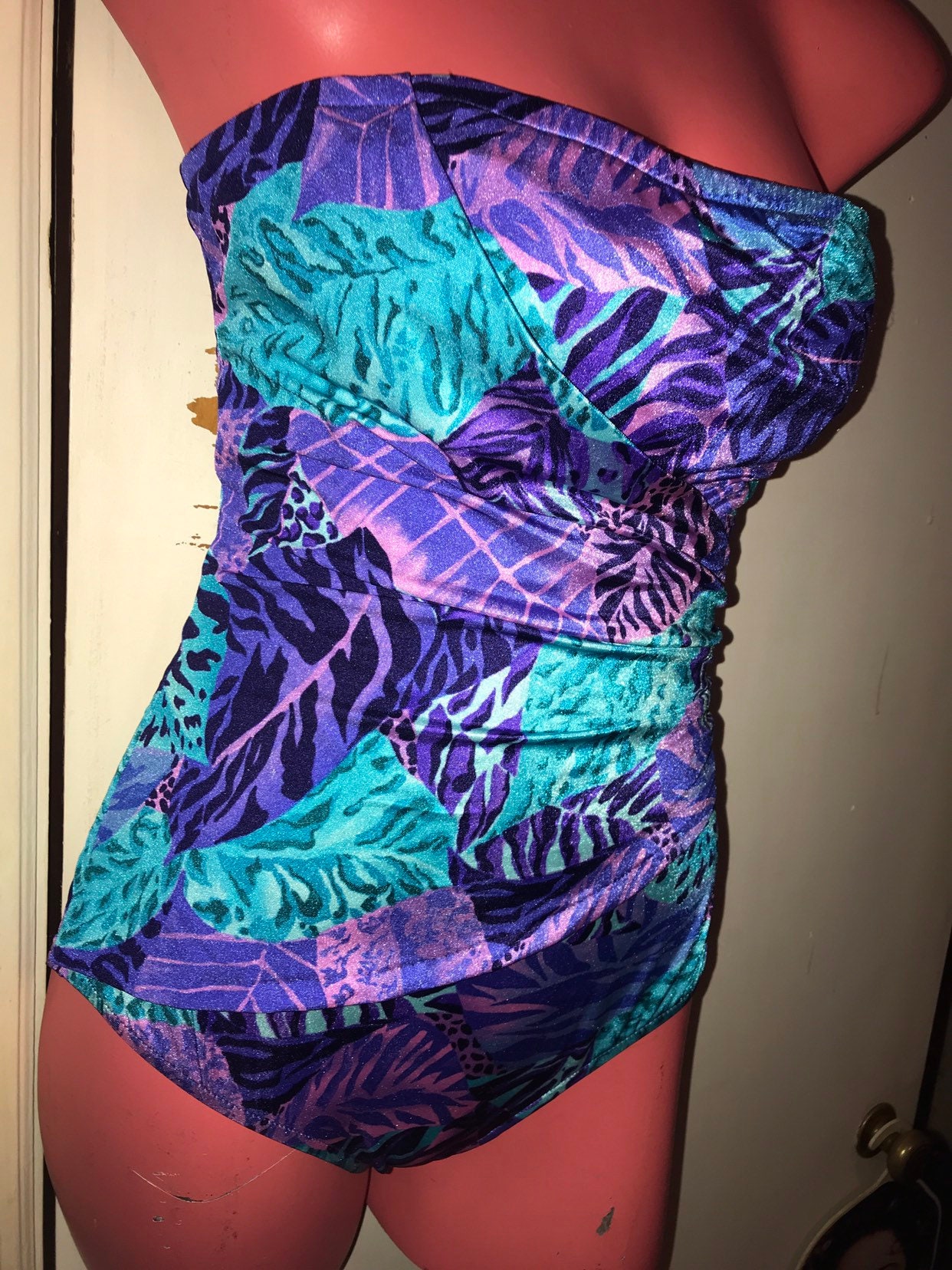 Vintage 1980's Jantzen Swimsuit. Vintage Turquoise, Purple, and Black ...