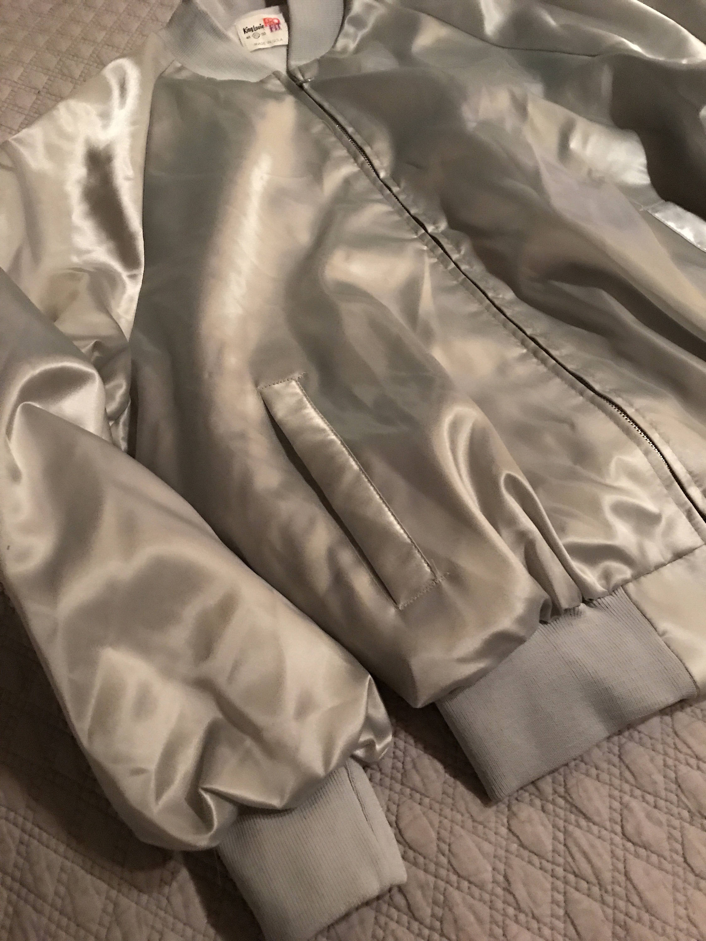 Vintage Satin Baseball Jacket. Silver Satin Baseball Jacket. Horse ...