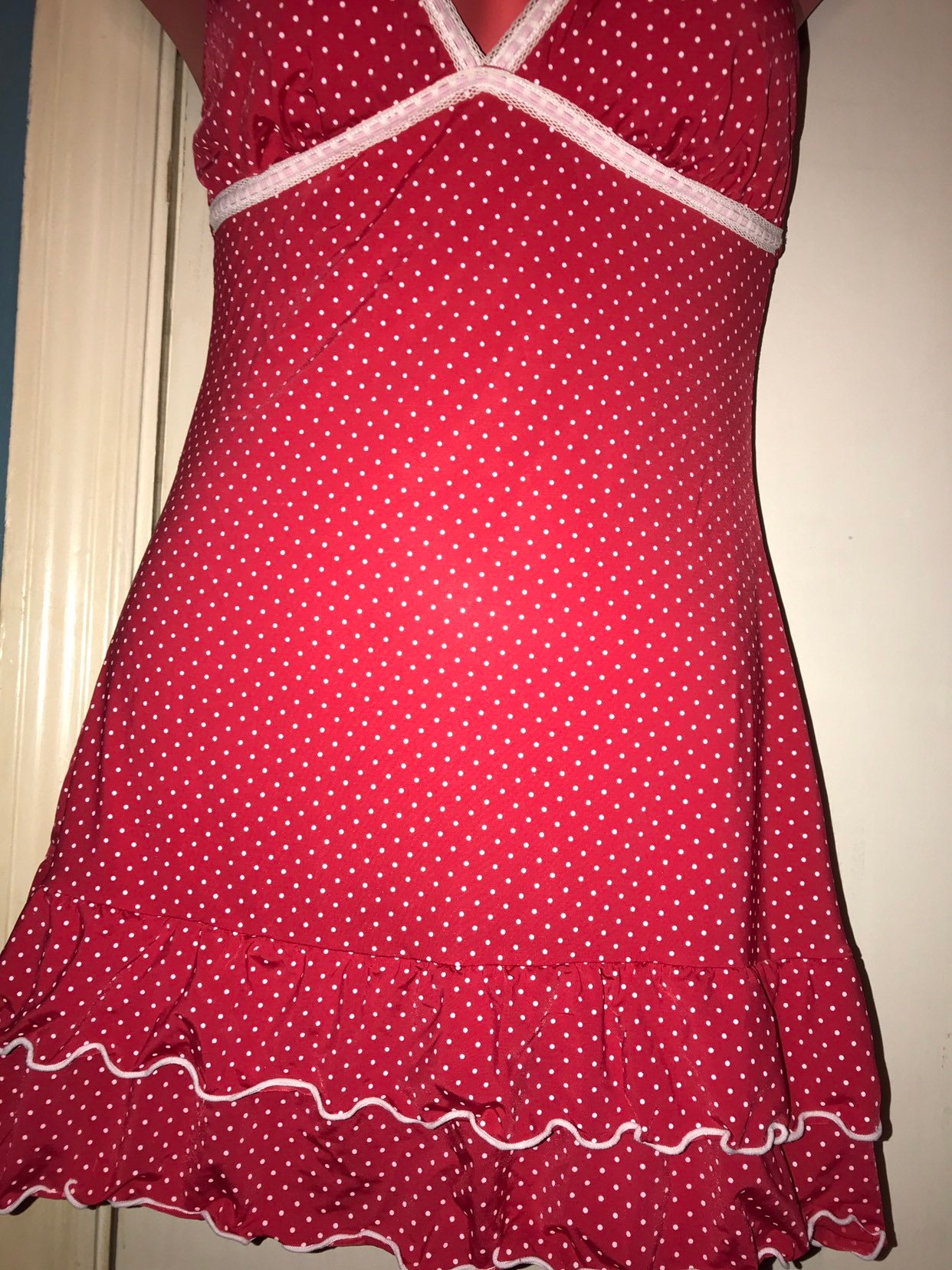 Vintage Red and White Ruffled Nightie. Red and White Polka Dot Babydoll ...
