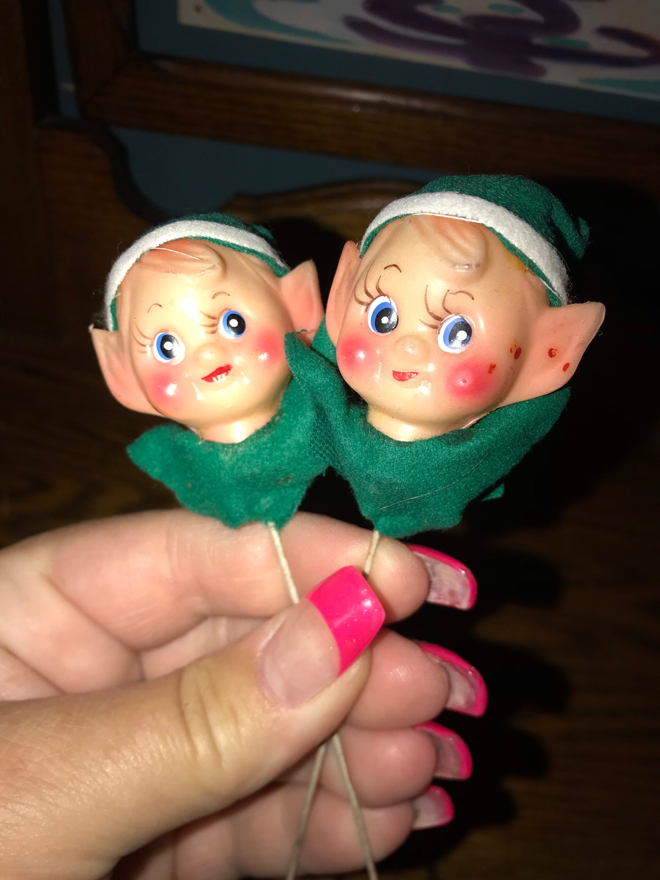 Vintage Plastic Elf Head Pics. 1960’s. Set of Two
