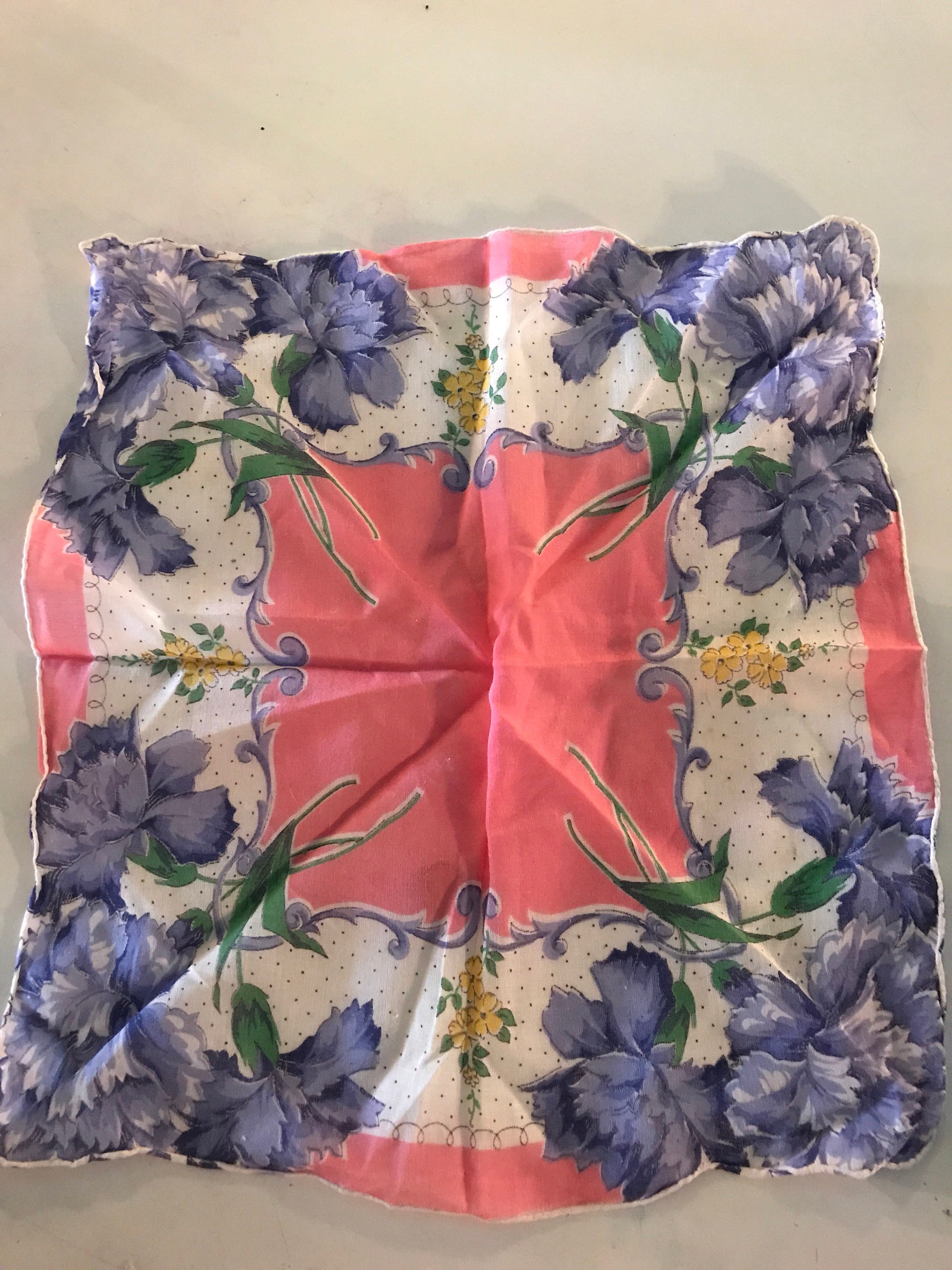 Vintage Flower Handkerchief. Flower Hankie. Flower Handkerchief