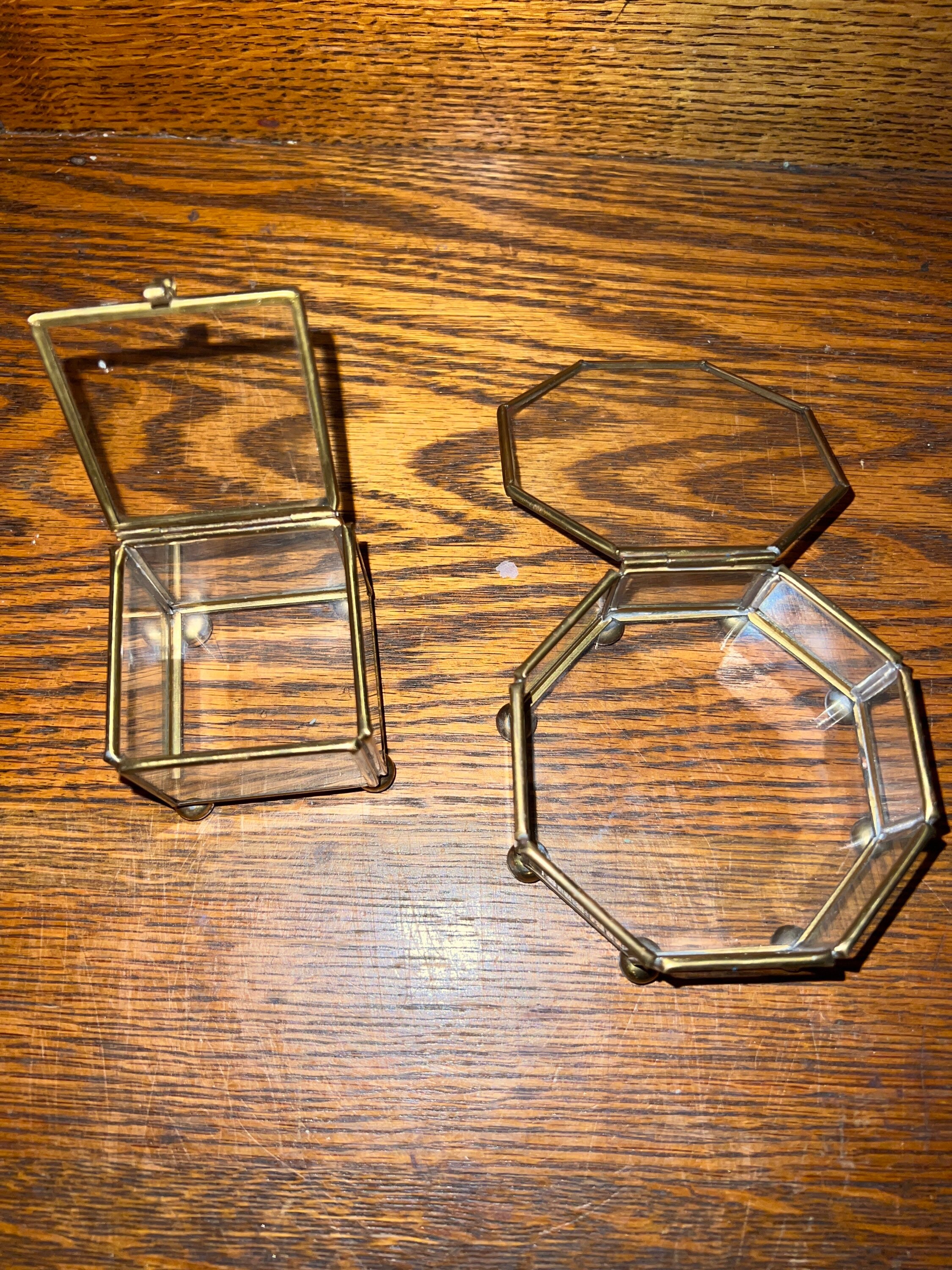 Vintage Set of Two Glass and Brass Trinket Boxes. Small Glass Trinket ...