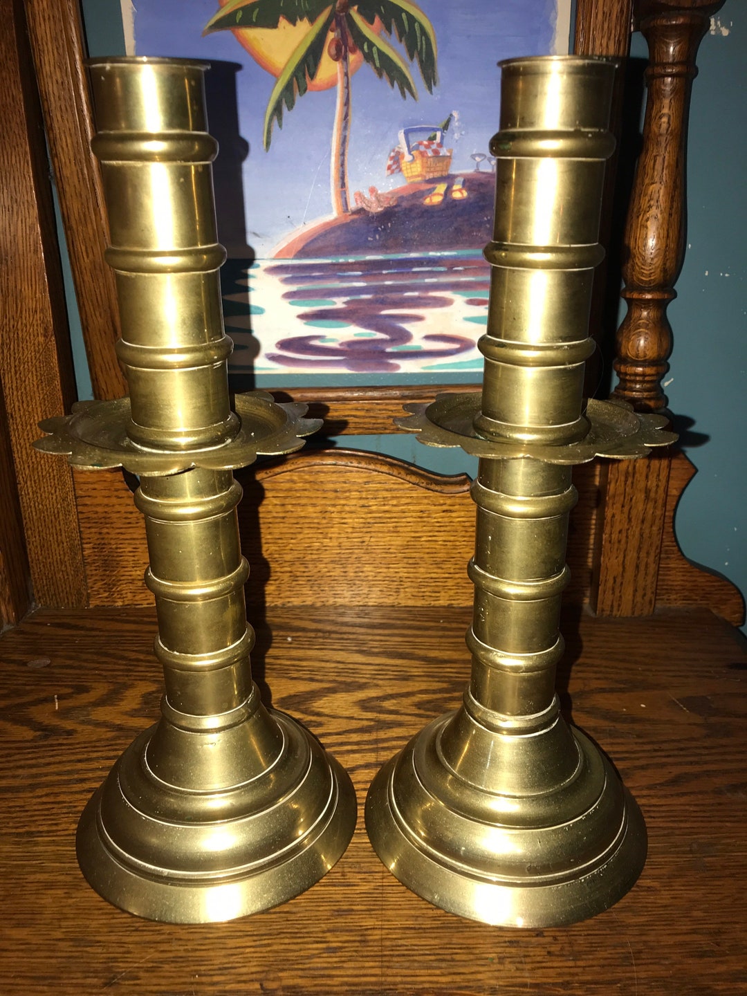 Vintage Brass Candlestick Holders, Set Design. Movie Prop. Set of Two ...