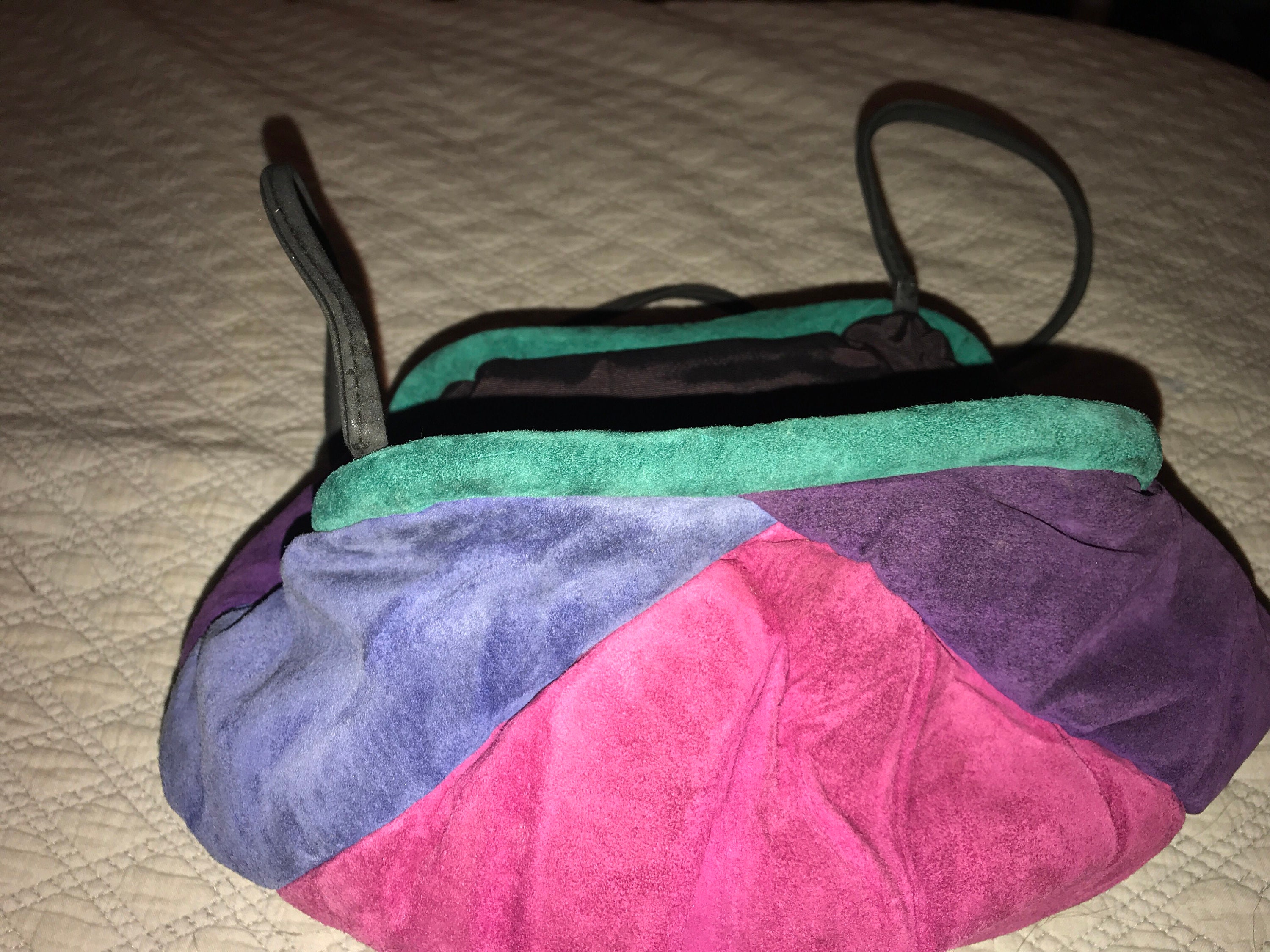 Vintage 80's Faux Suede Purse. Faux Suede Patchwork Purse. 80's Multi ...