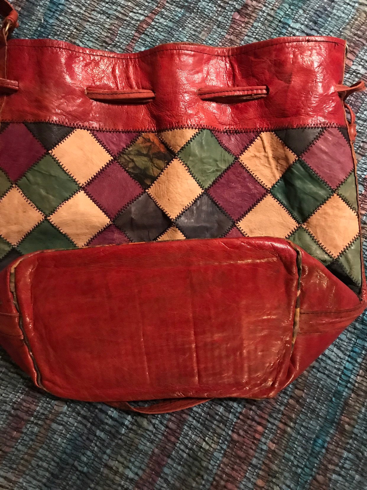 Vintage Patchwork Purse. Handmade Leather Patchwork Purse. Drawstring ...