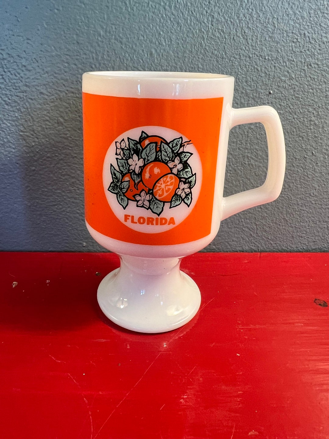 Vintage Tall Milk Glass Mug. Florida Souvenir Mug. Florida Oranges Milk ...