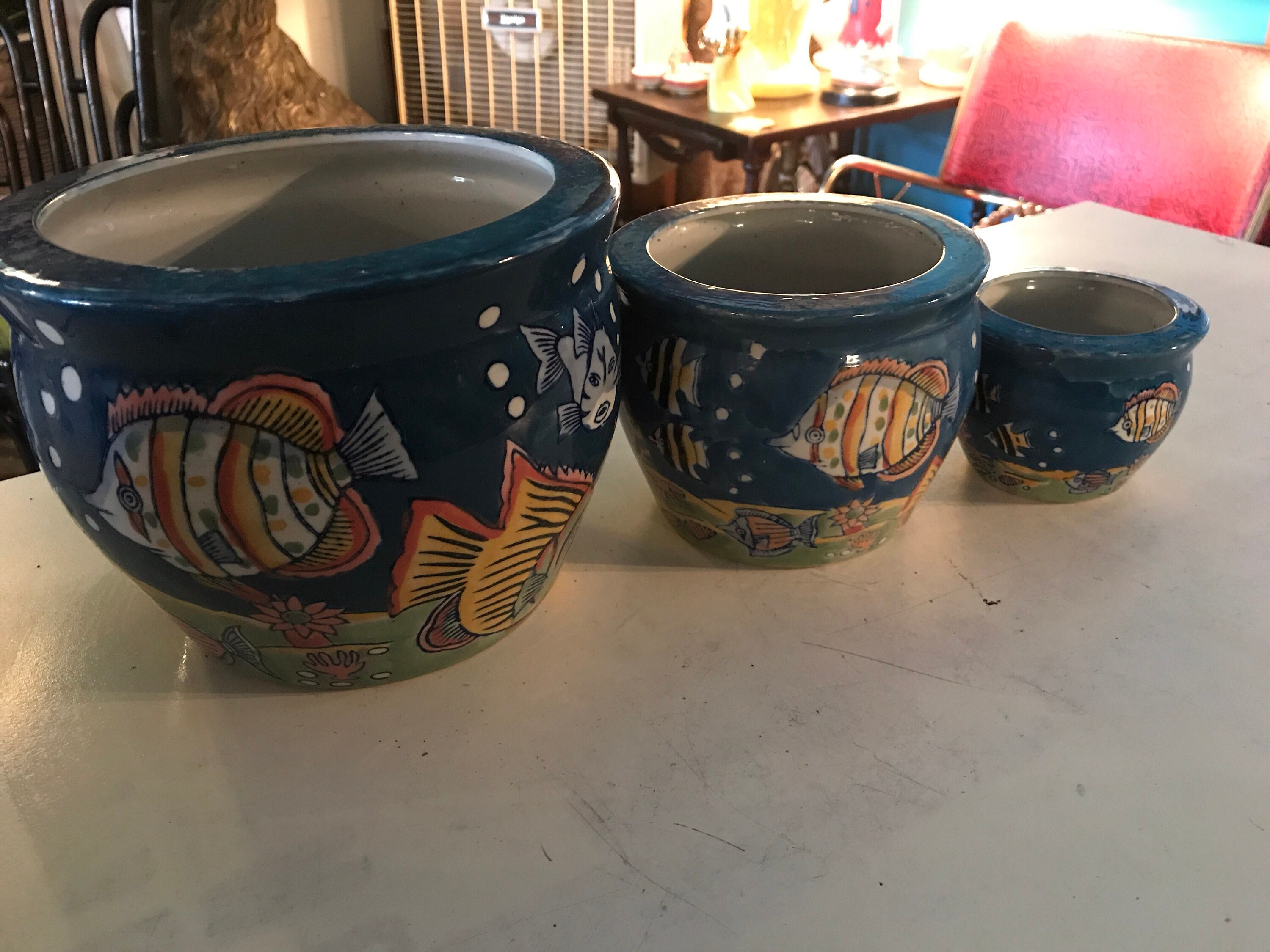 Vintage Chinese Porcelin Flower Pot. Chinese Flower Pots. Fish Design ...