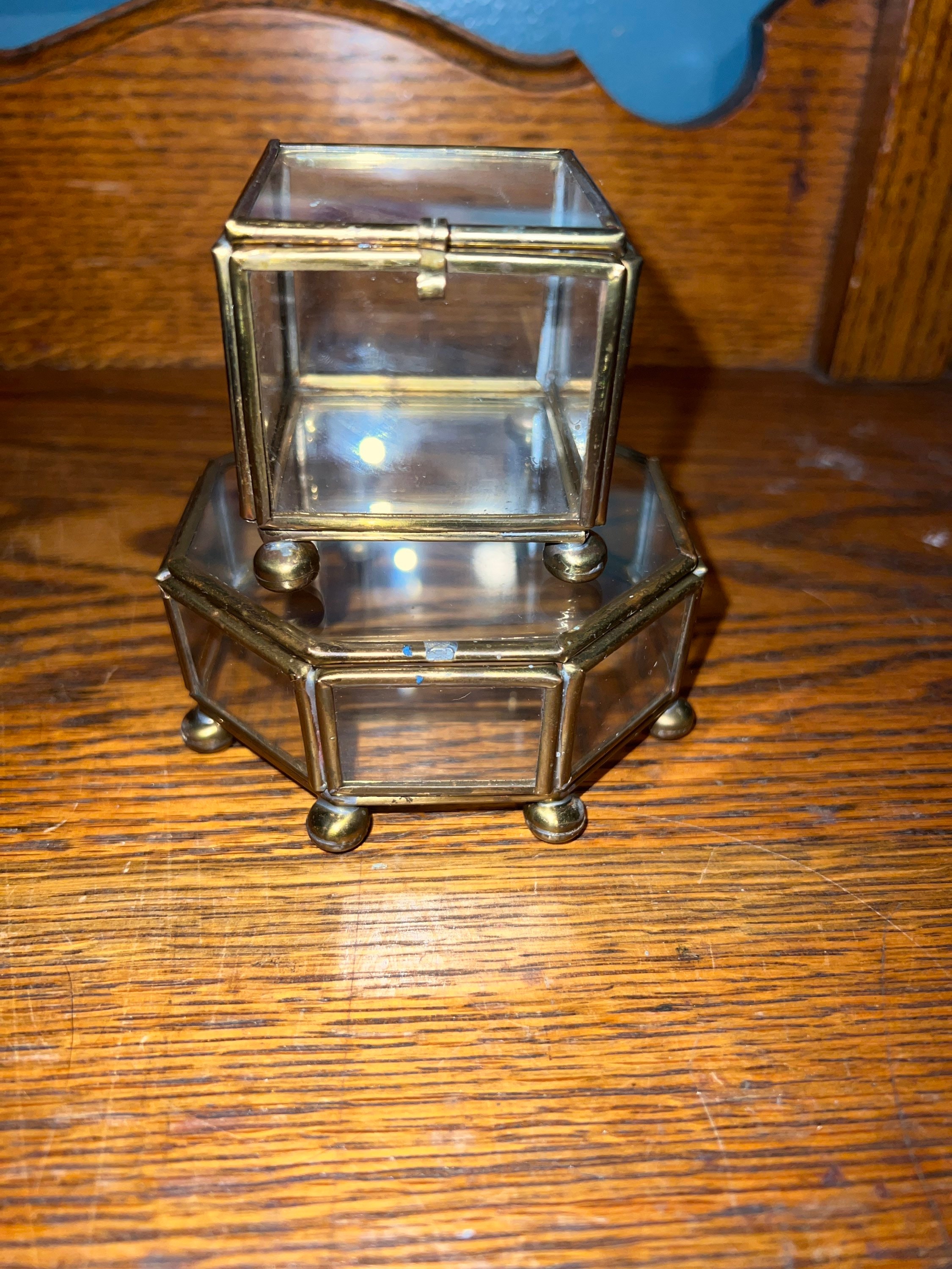 Vintage Set of Two Glass and Brass Trinket Boxes. Small Glass Trinket ...