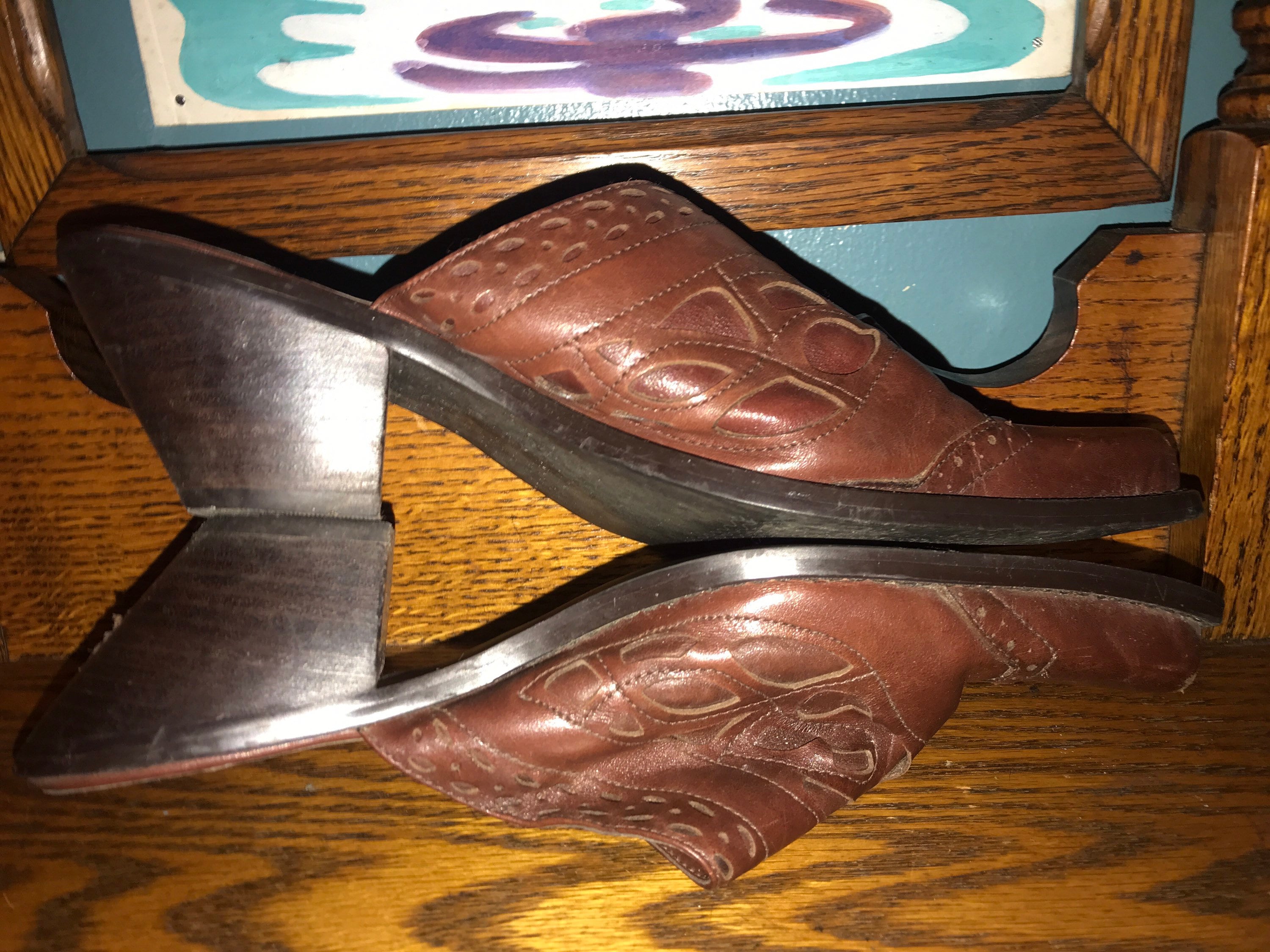 Vintage Brown Cowboy Boot Slides. Western Leather Bootie Slides. Womens ...